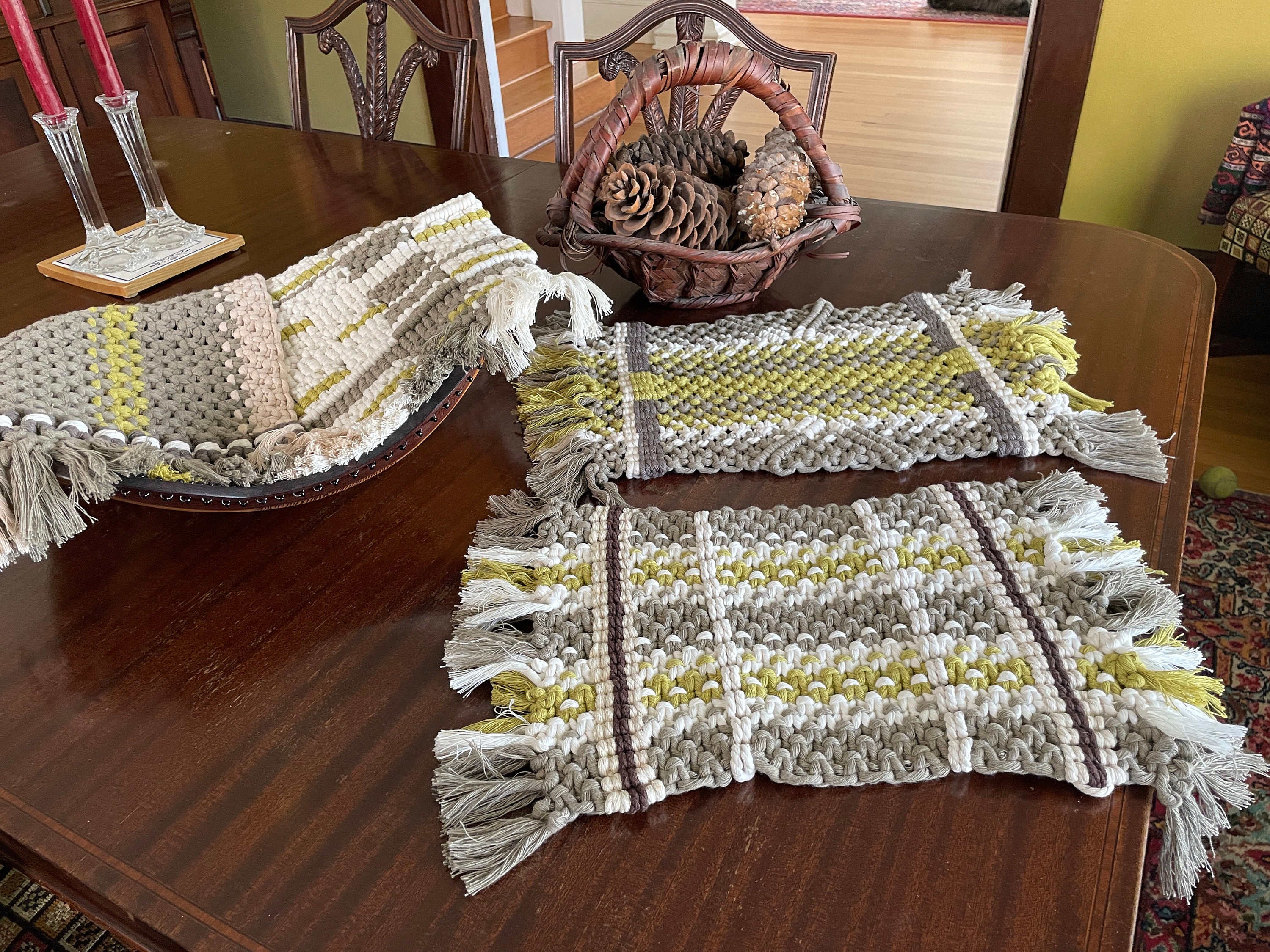 Set of 4 Macrame Placemats Tabletop Natural Cotton Cord 4 Distinct Colors - Etsy