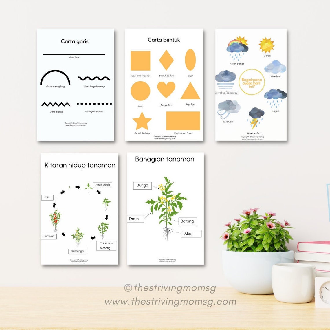 Bundle of 5 (english/malay) Printables - Shapes, Lines, Parts of a ...