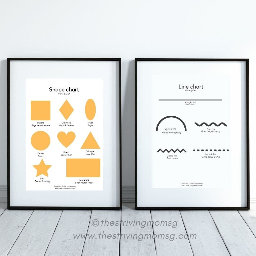 Shapes and Lines Chart (english/malay) Printables in A4,A3 - Etsy
