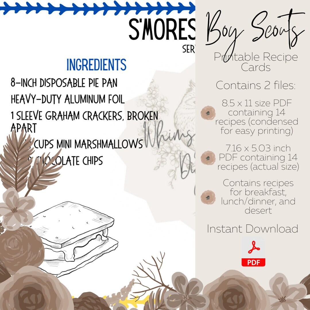 Printable Bsa/cub Scout Recipe Cards Campfire Basics - Etsy