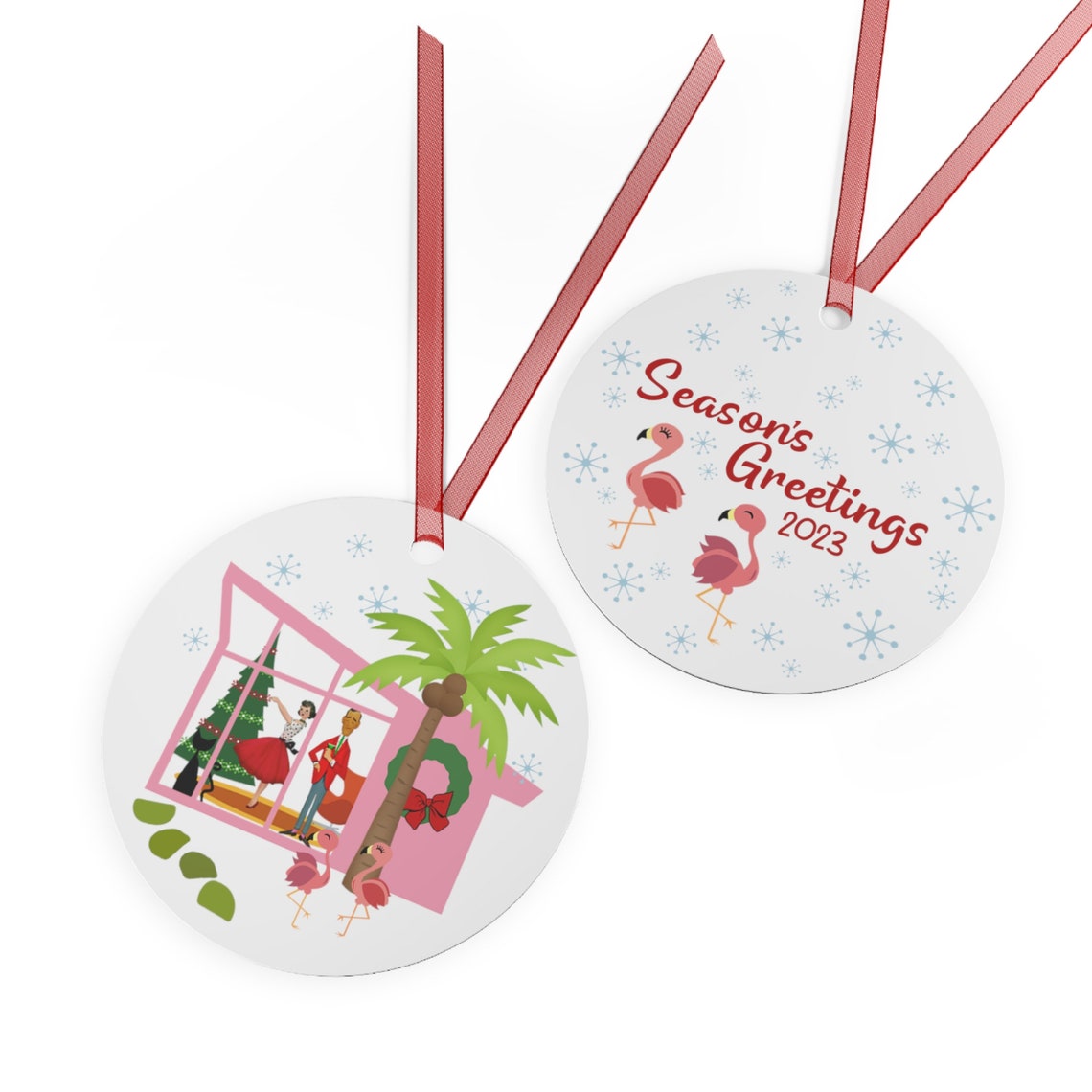 Mid Century Modern Christmas Ornament Metal Round Ornament Palm Springs ...