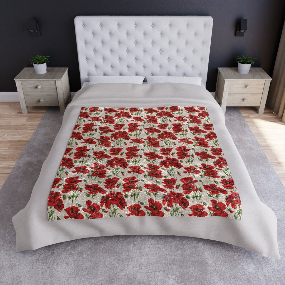 Red Poppies Velvet Blanket Floral Art Nouveau Throw Remembrance Poppy ...