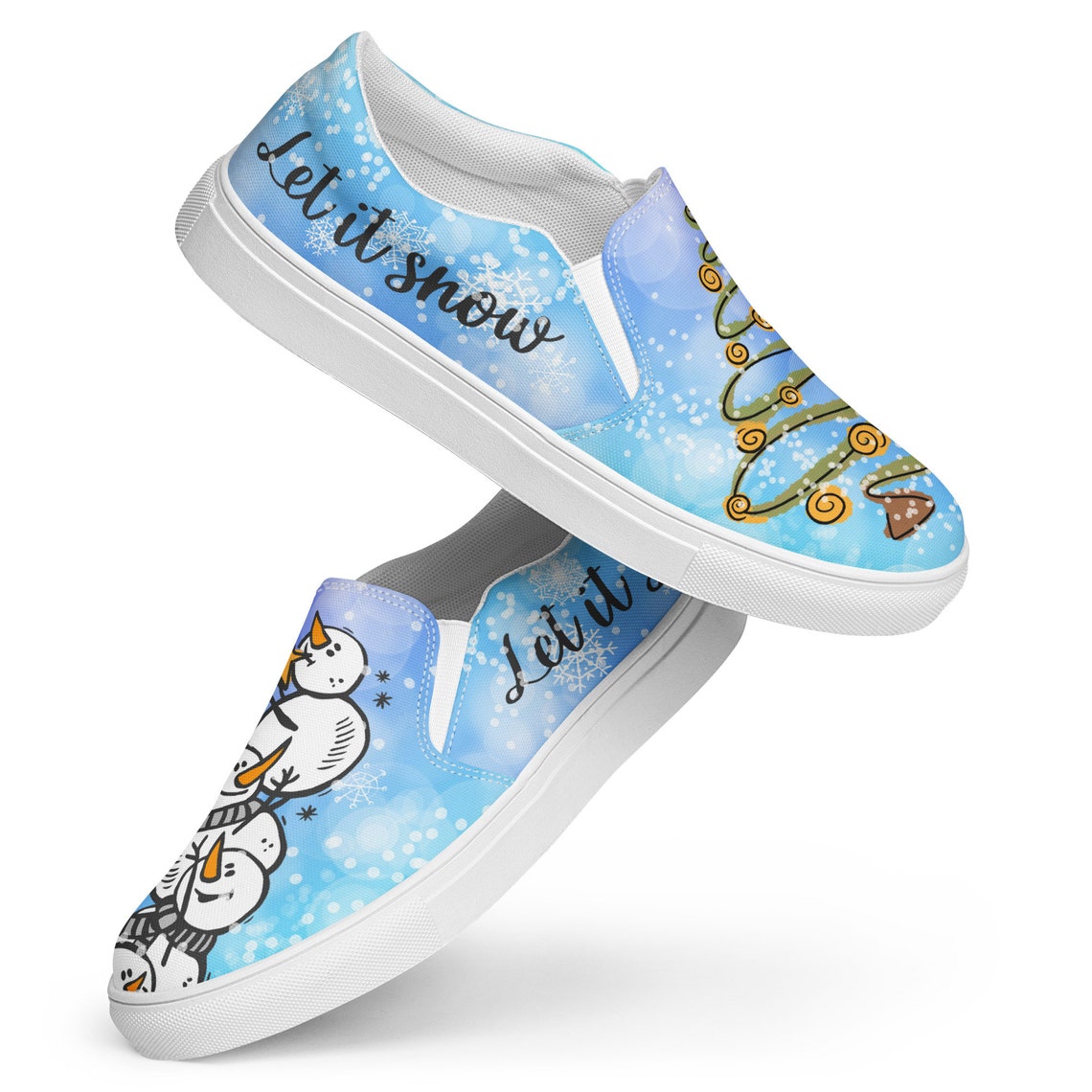 Snowman Sneakers, Let It Snow Christmas Loafer Shoes, Women's Canvas ...