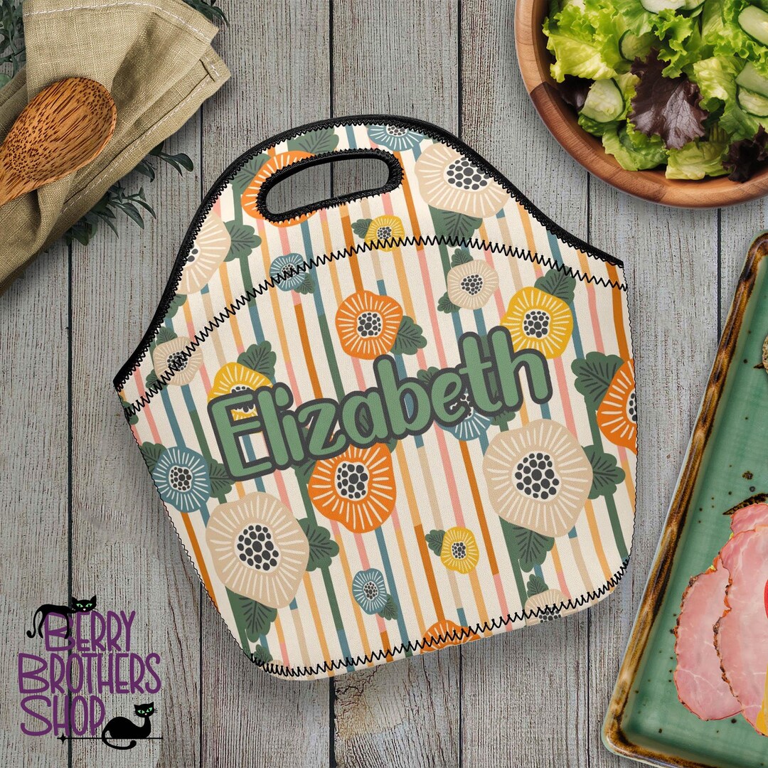 Custom Scandinavian Flowers Lunch Bag Personalized Retro Floral Lunch ...