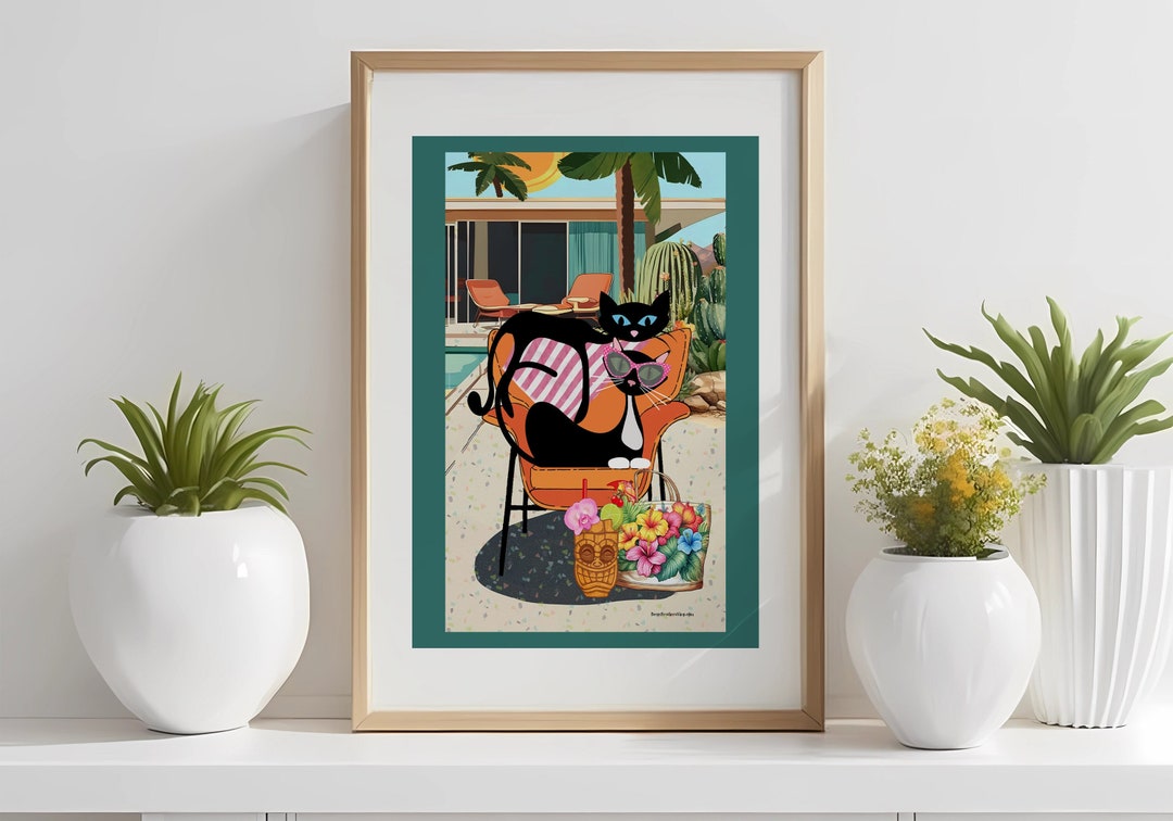 Mid Century Modern Cats Poster Palm Springs Summer Art Atomic Cats ...
