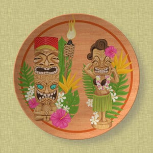 Mid Century Tiki Plate Tropical Lounge Dinnerware Hawaiian Island ...