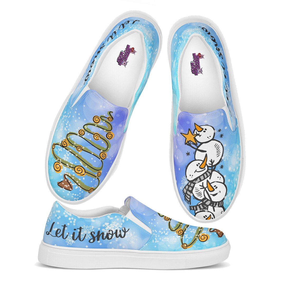 Snowman Sneakers, Let It Snow Christmas Loafer Shoes, Women's Canvas ...