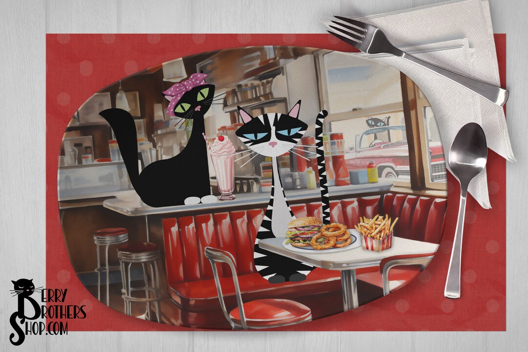 Retro Diner Cats Serving Platter Midcentury Modern Black Cat Side Plate Decoware Dinnerware - Etsy