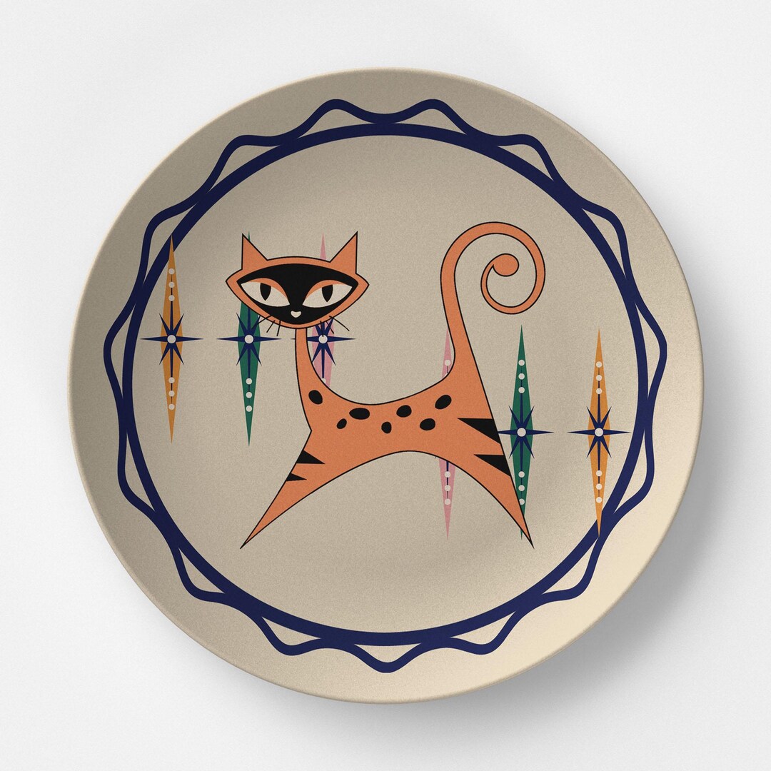 Mid Century Modern Dinner Plate, Kitschy Atomic Cat Dinnerware, MCM ...