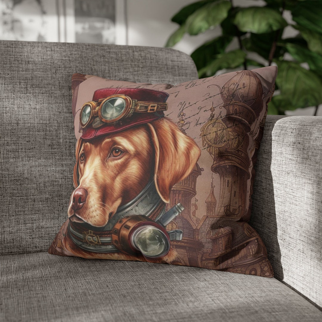 Labrador Dog Pillow, Mechanical Steampunk Cushion for Fox-red Retriever ...