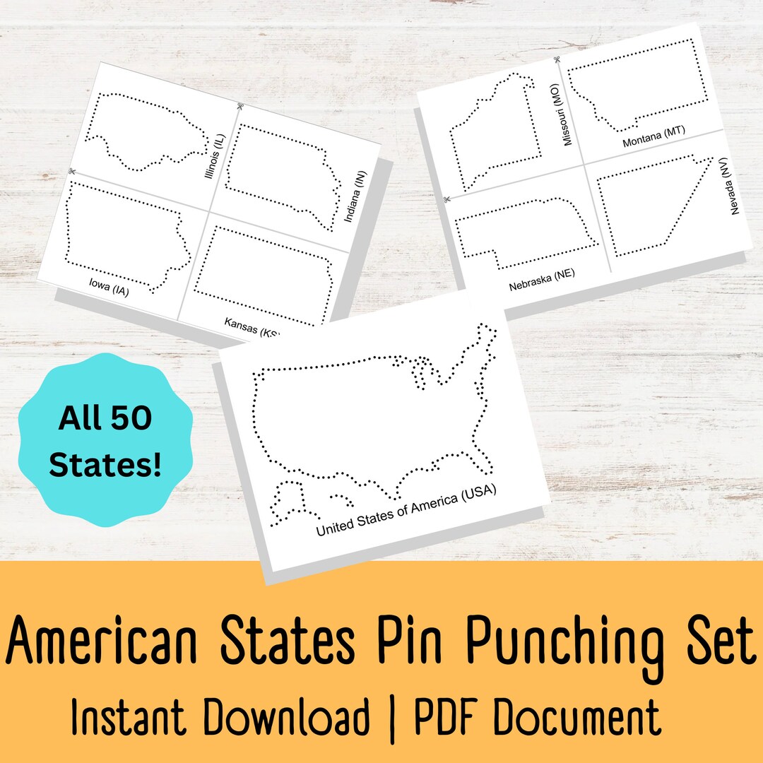 Montessori Pin Punching Sheets | United States of America | Preschool ...
