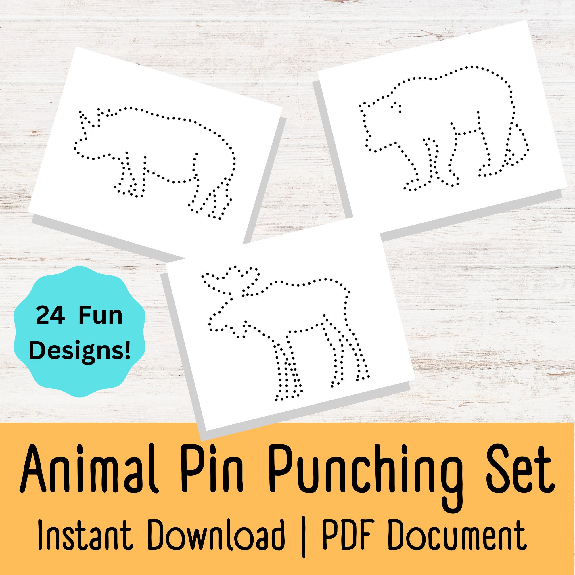 Montessori Pin Punching Sheets Preschool Activities Pin Poking Animals ...