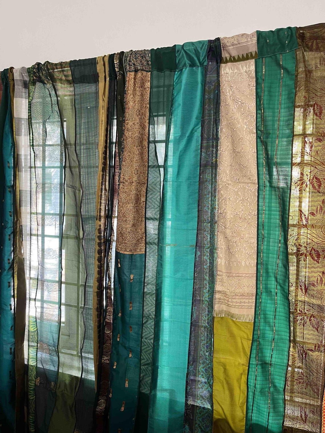 Green Boho Saree Curtains Upcycled Handmade Saree Curtains With Saree ...