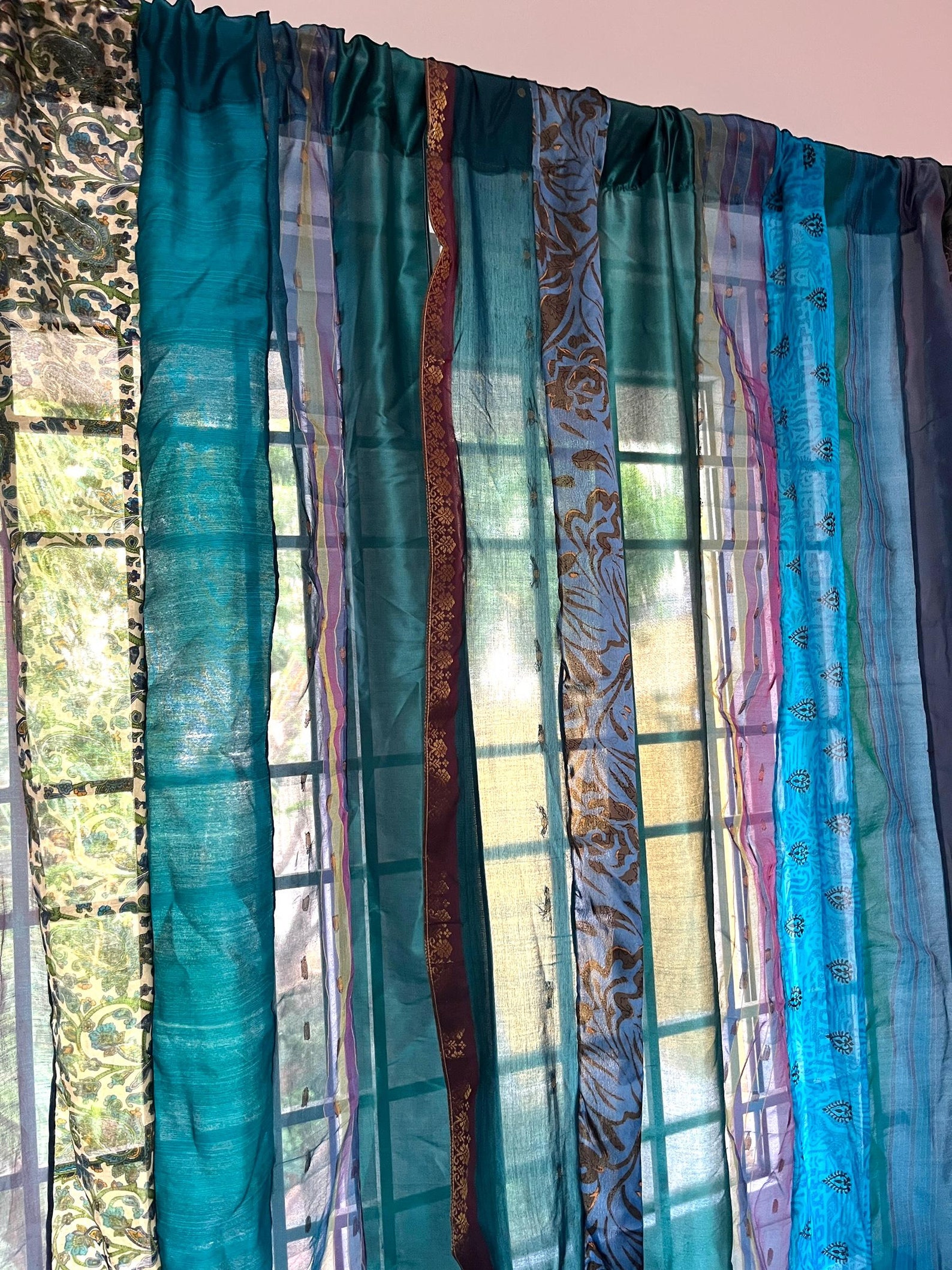 Blue Boho Saree Curtains Upcycled Handmade Saree Curtains With Saree ...