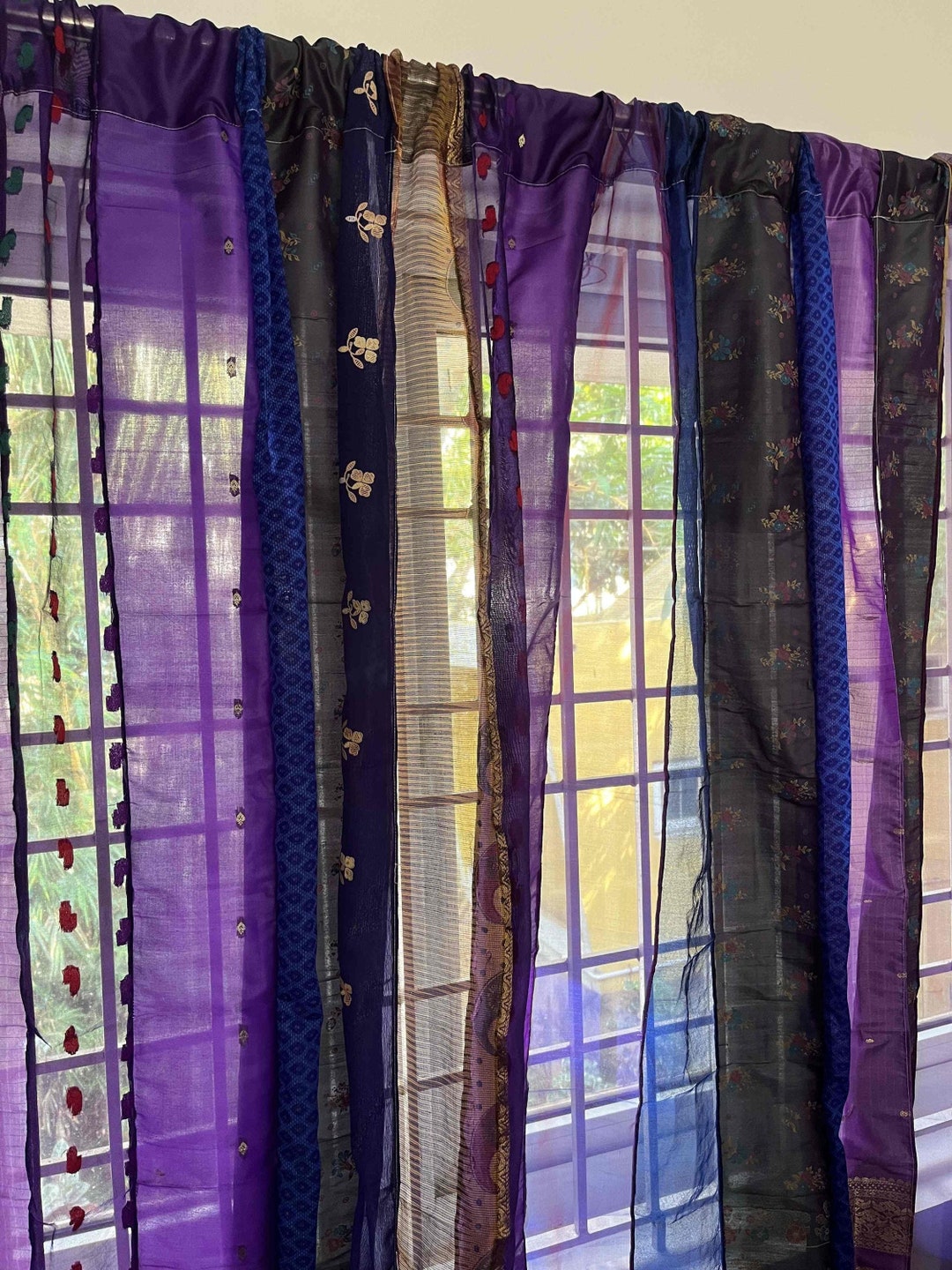 Purple Saree Curtains Upcycled Handmade Saree Curtains With Saree ...