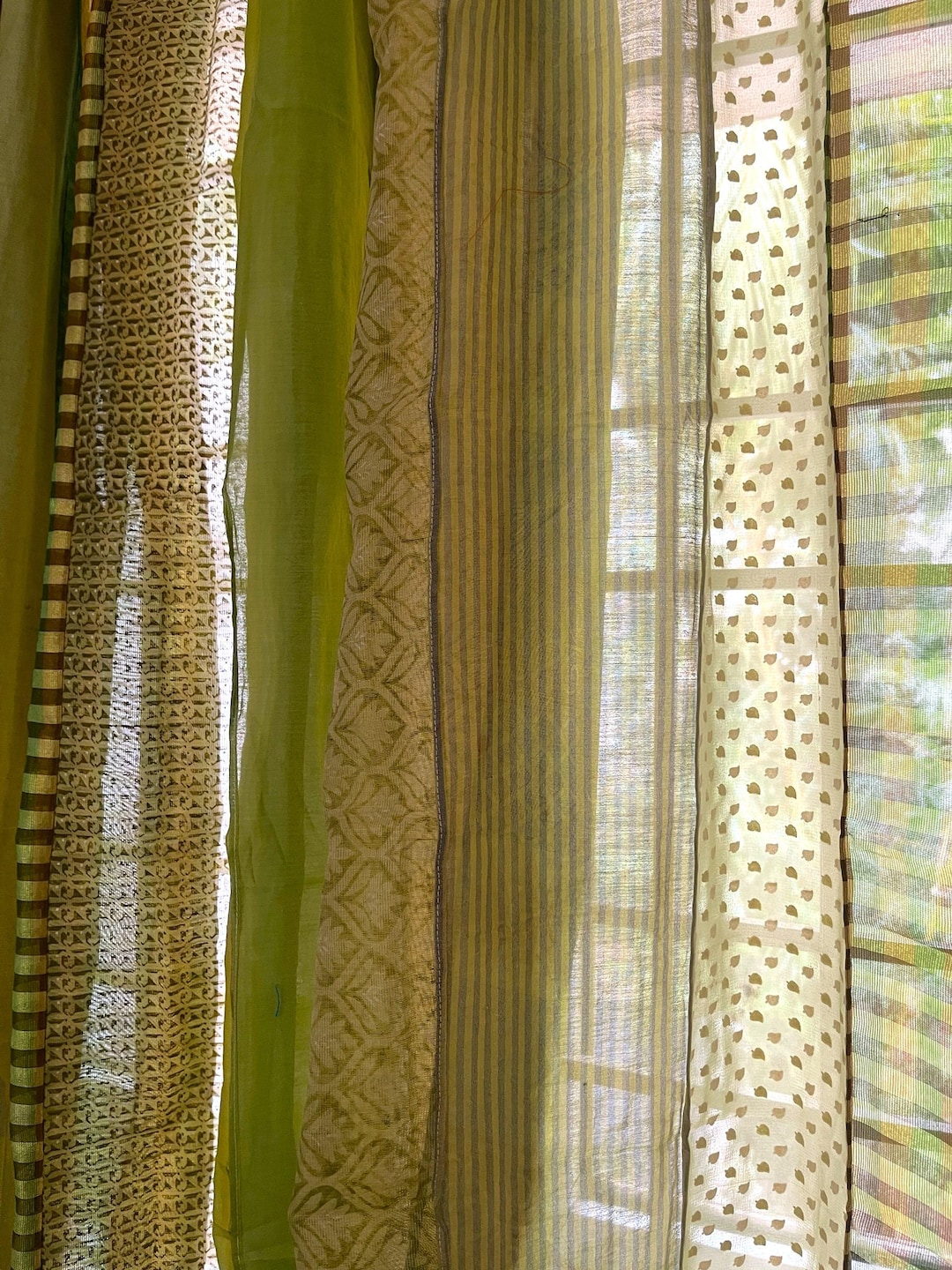 Green Boho Saree Curtains Upcycled Handmade Saree Curtains With Saree ...