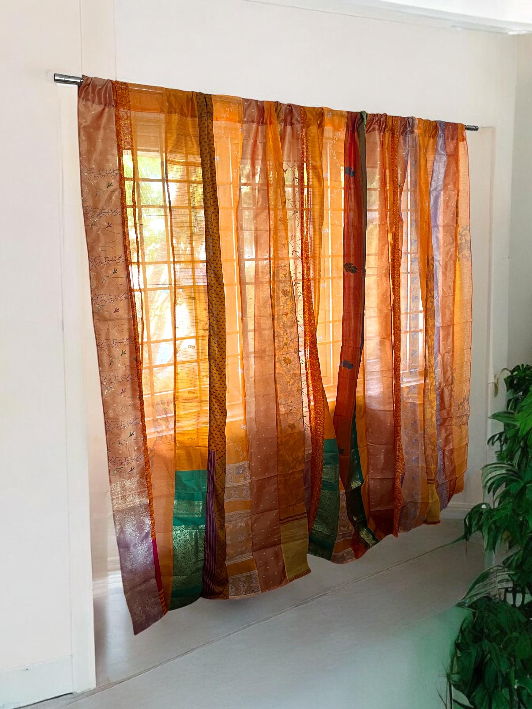 Orange Saree Curtains Upcycled Handmade Saree Curtains With Saree ...