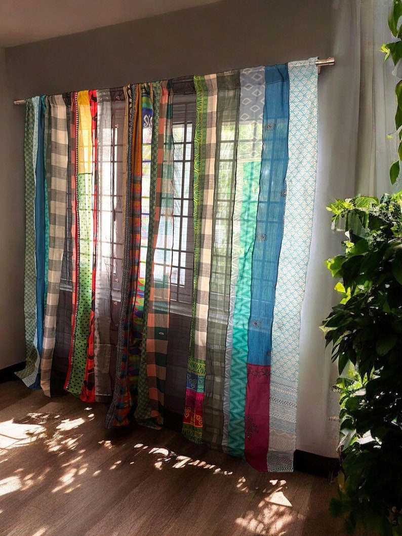Multicolored Saree Curtains Upcycled Handmade Saree Curtains With Saree ...