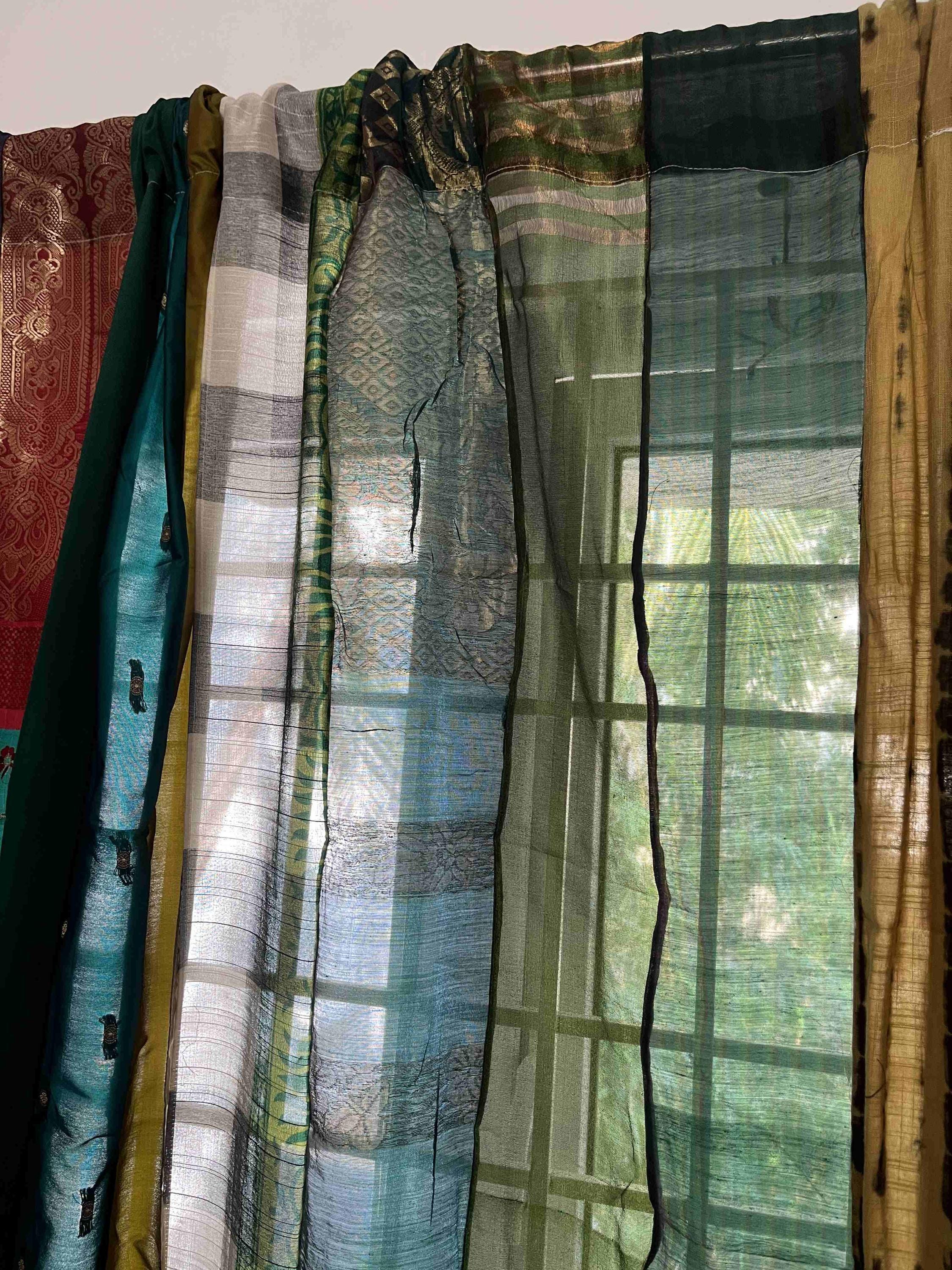 Green Boho Saree Curtains Upcycled Handmade Saree Curtains With Saree ...