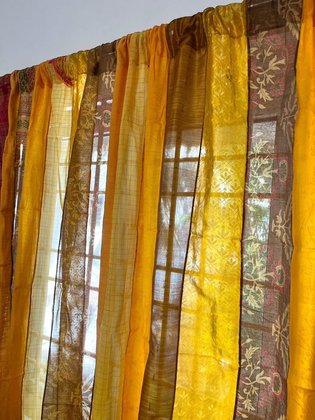 Yellow Boho Saree Curtains Upcycled Handmade Saree Curtains With Saree ...
