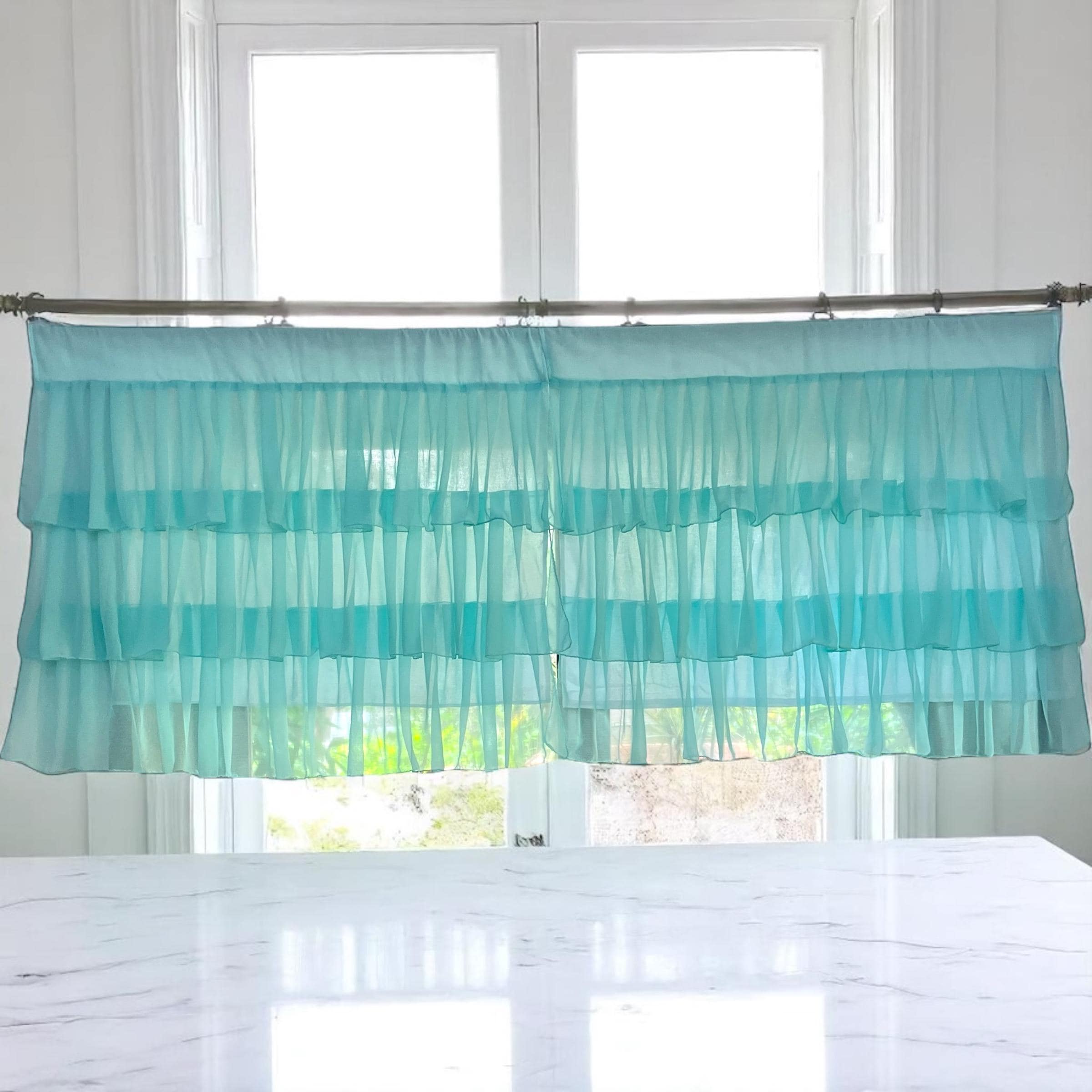 Light Blue Semi Sheer Ruffle Curtains Shabby Chic Breezy Window Panels ...