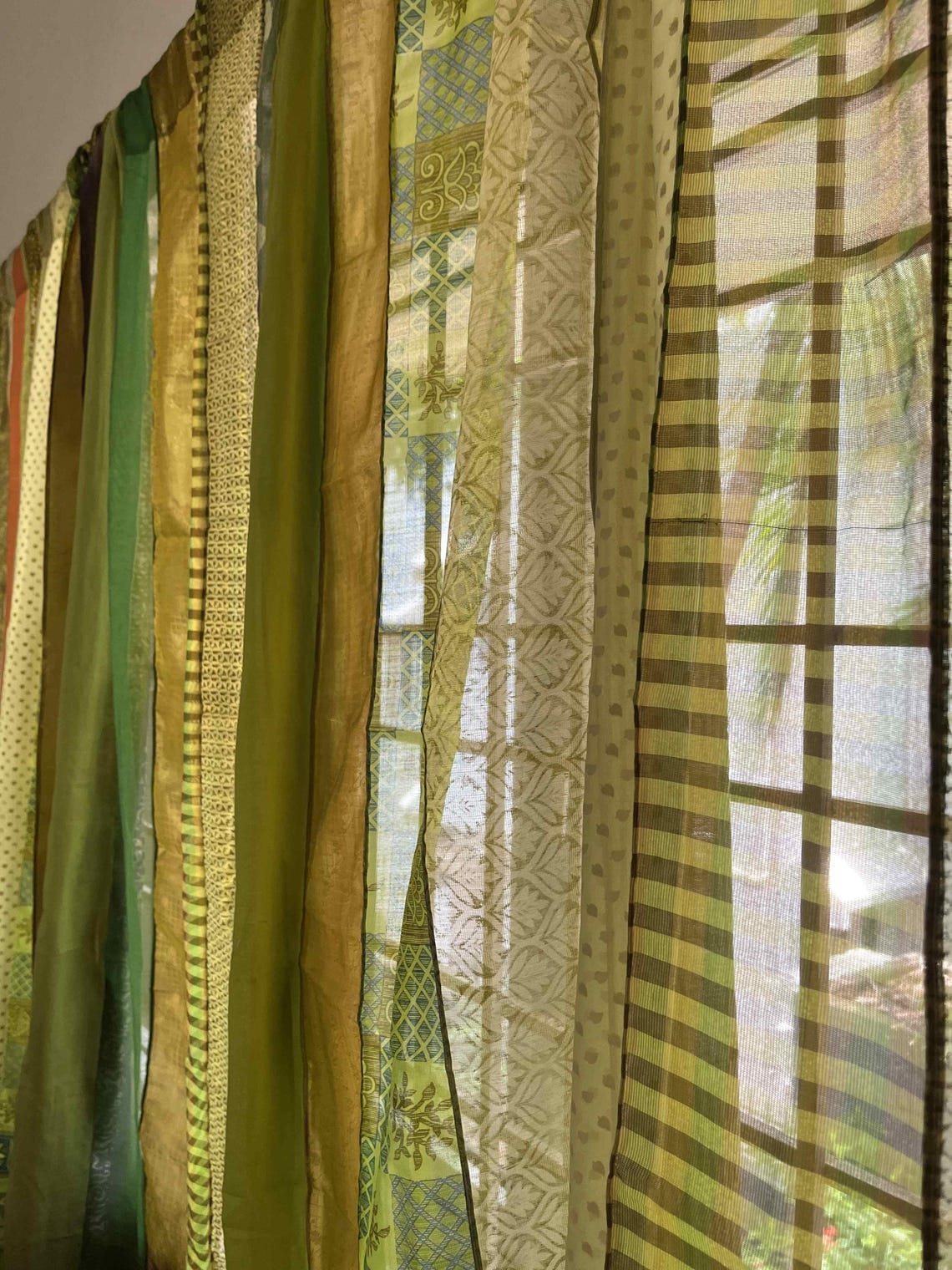 Green Boho Saree Curtains Upcycled Handmade Saree Curtains With Saree ...