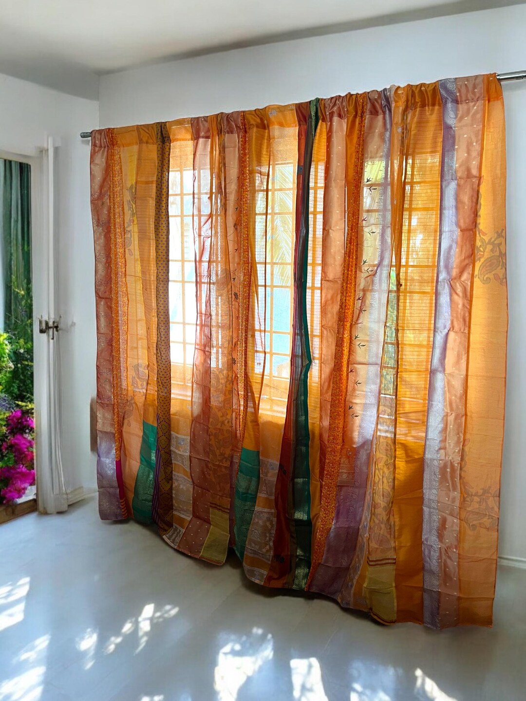 Orange Saree Curtains Upcycled Handmade Saree Curtains With Saree ...