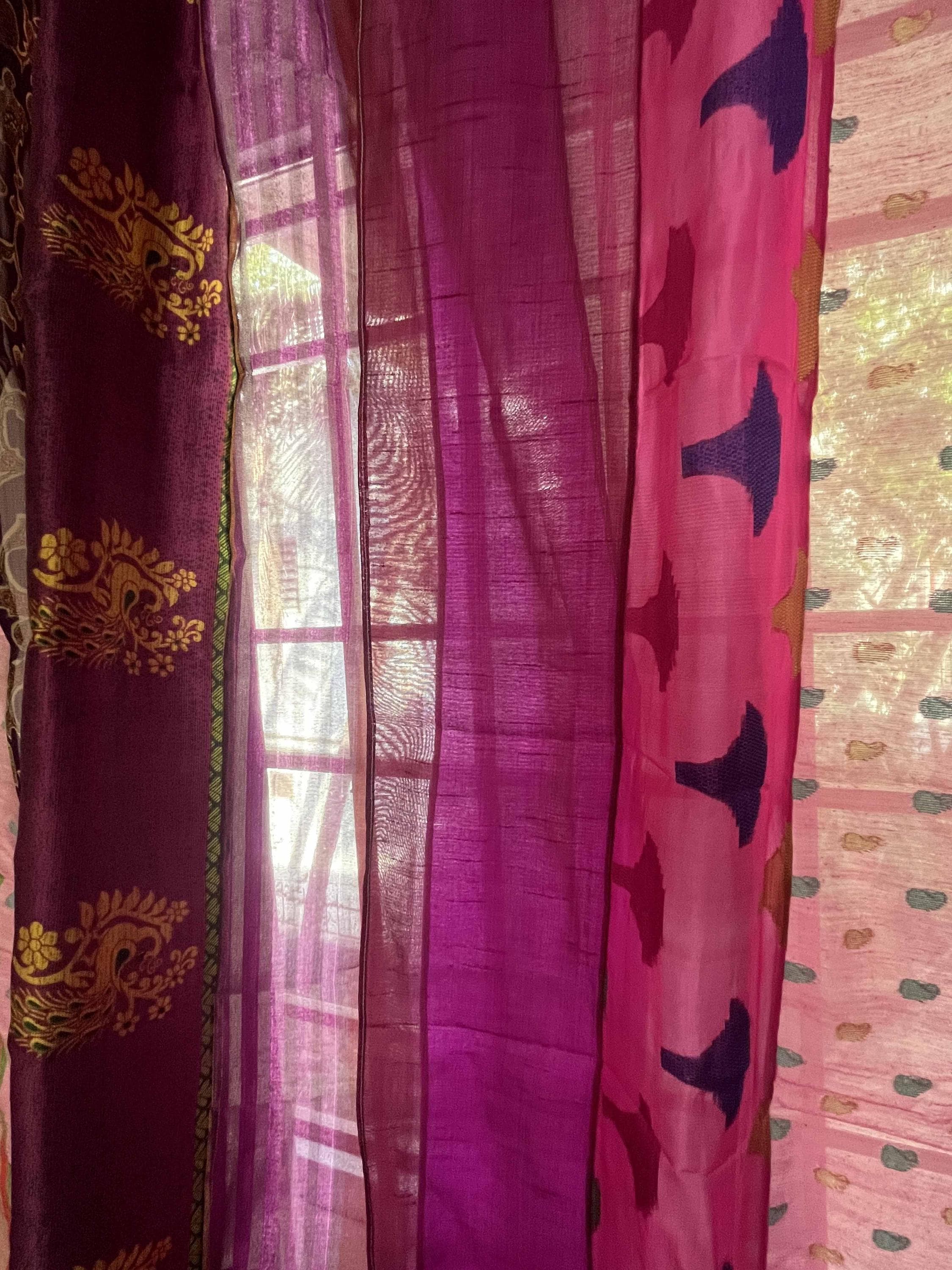 Pink Boho Saree Curtains Upcycled Handmade Saree Curtains With Saree ...