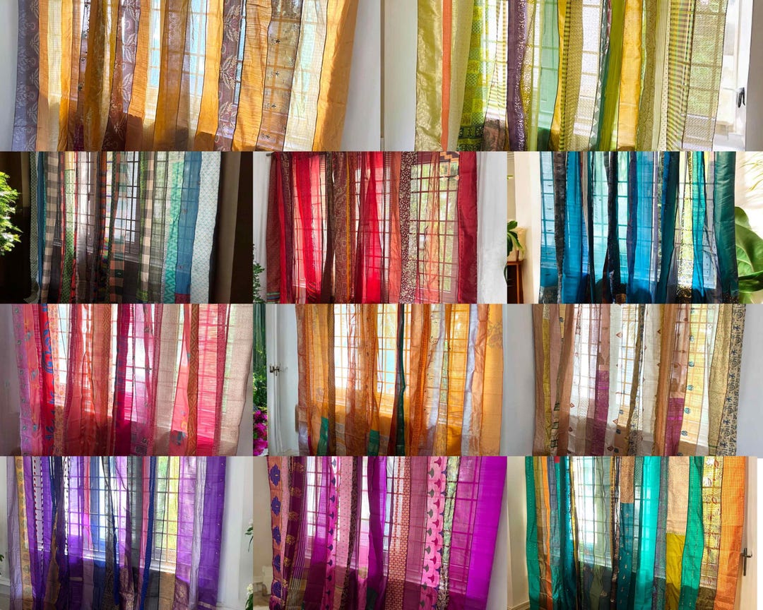 Boho Saree Curtains Upcycled Handmade Saree Curtain With Saree Strips ...