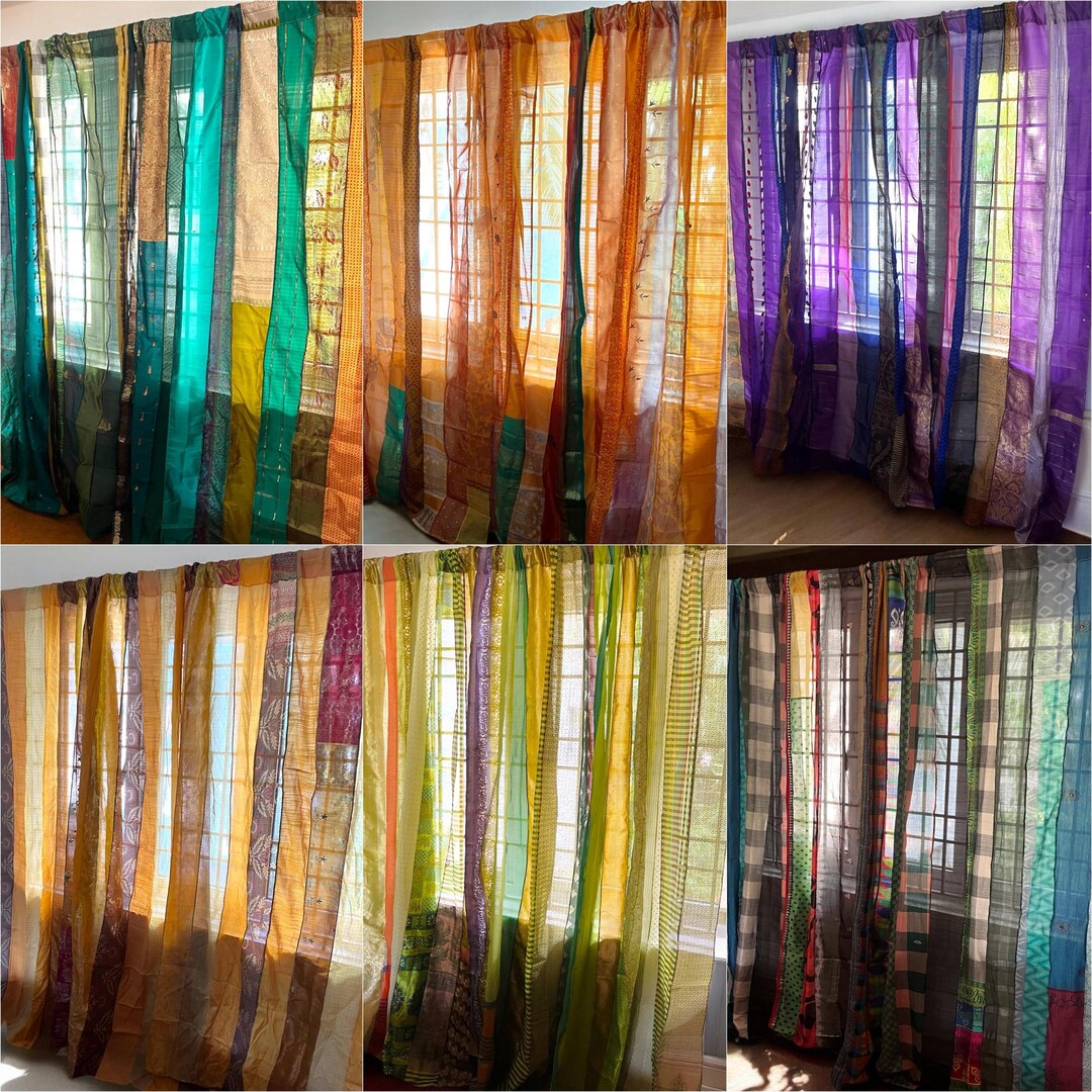 Boho Saree Curtains Upcycled Handmade Saree Curtain With Saree Strips ...