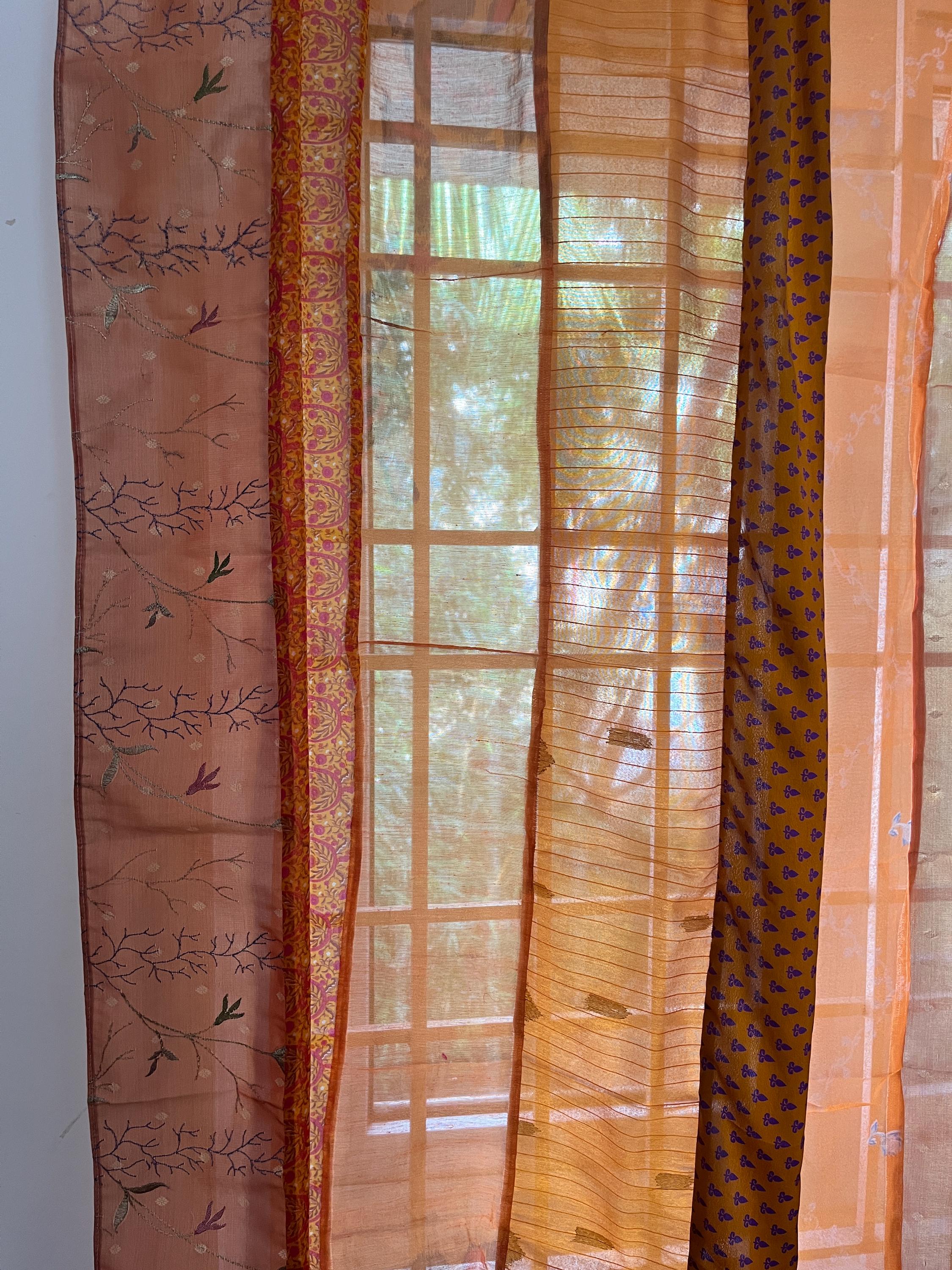 Orange Saree Curtains Upcycled Handmade Saree Curtains With Saree ...