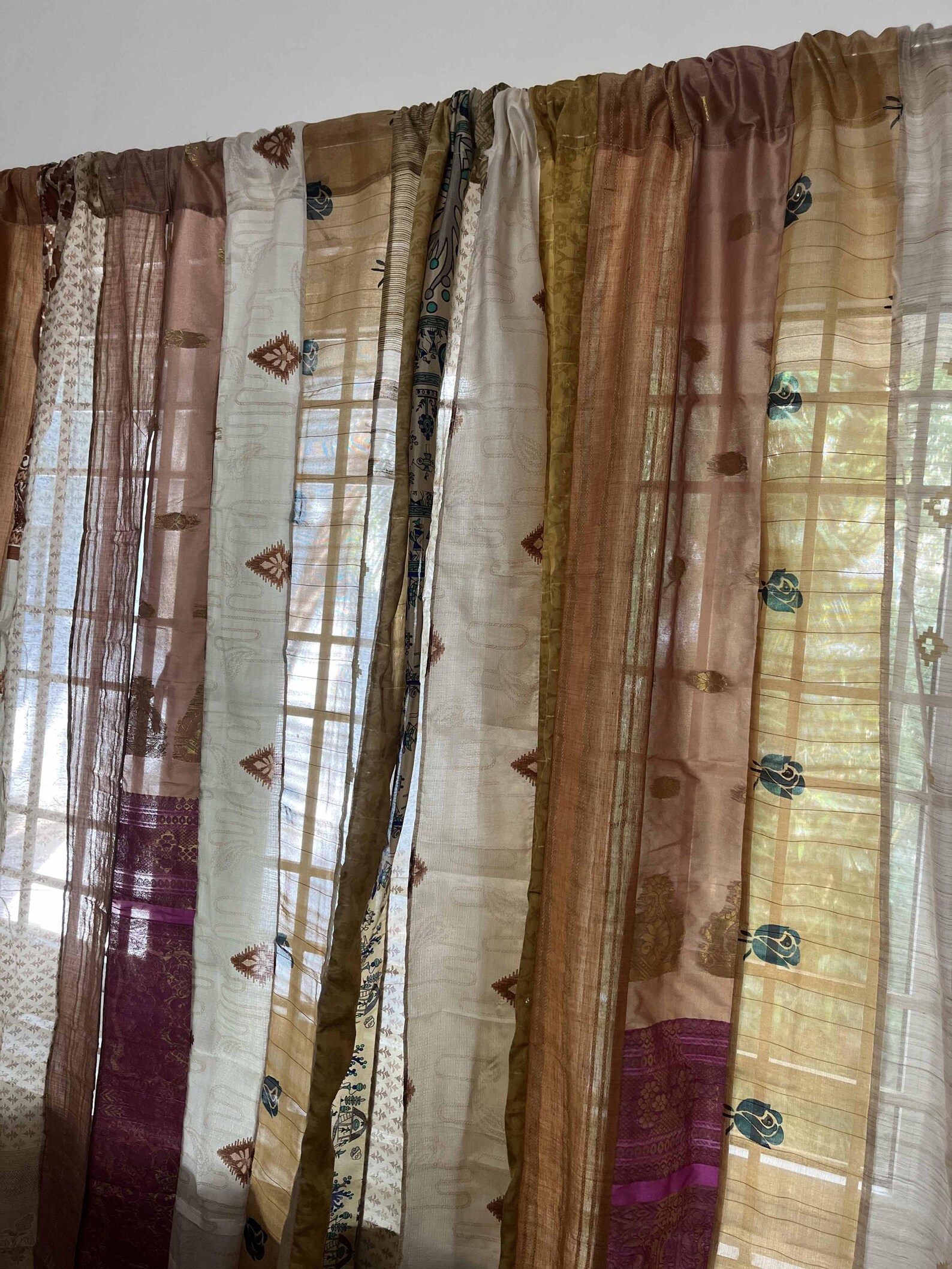Beige Saree Curtains Upcycled Handmade Saree Curtains With Saree Strips ...