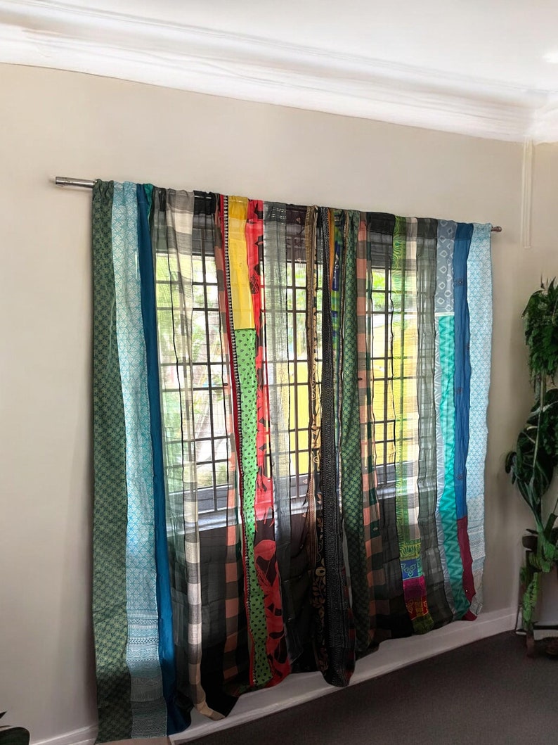 Multicolored Saree Curtains Upcycled Handmade Saree Curtains With Saree ...