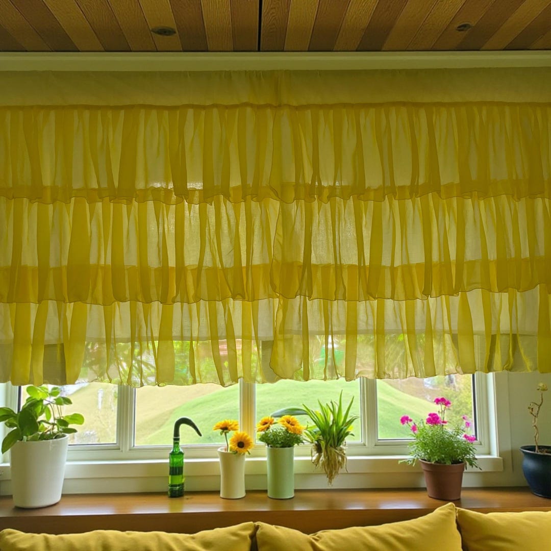 Sunny Bloom Semi Sheer Ruffle Curtains Shabby Chic Breezy Window Panels ...