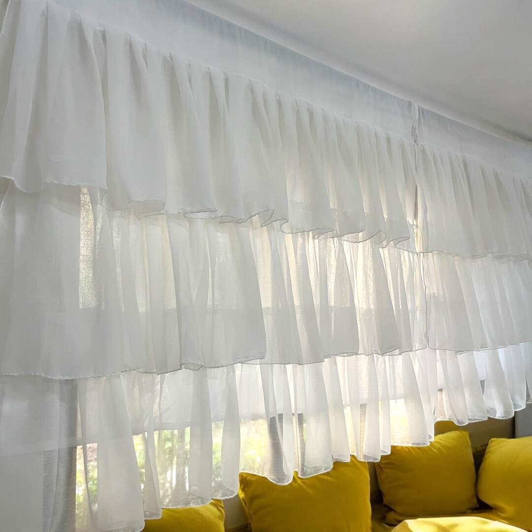 Crystal White Semi Sheer Ruffle Curtains Shabby Chic Breezy Window ...