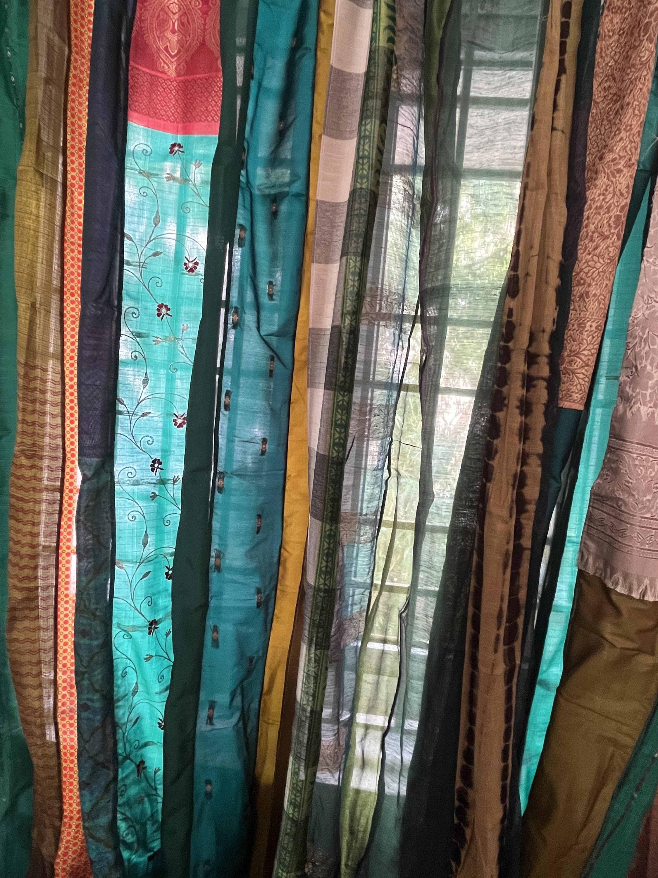 Green Boho Saree Curtains Upcycled Handmade Saree Curtains With Saree ...