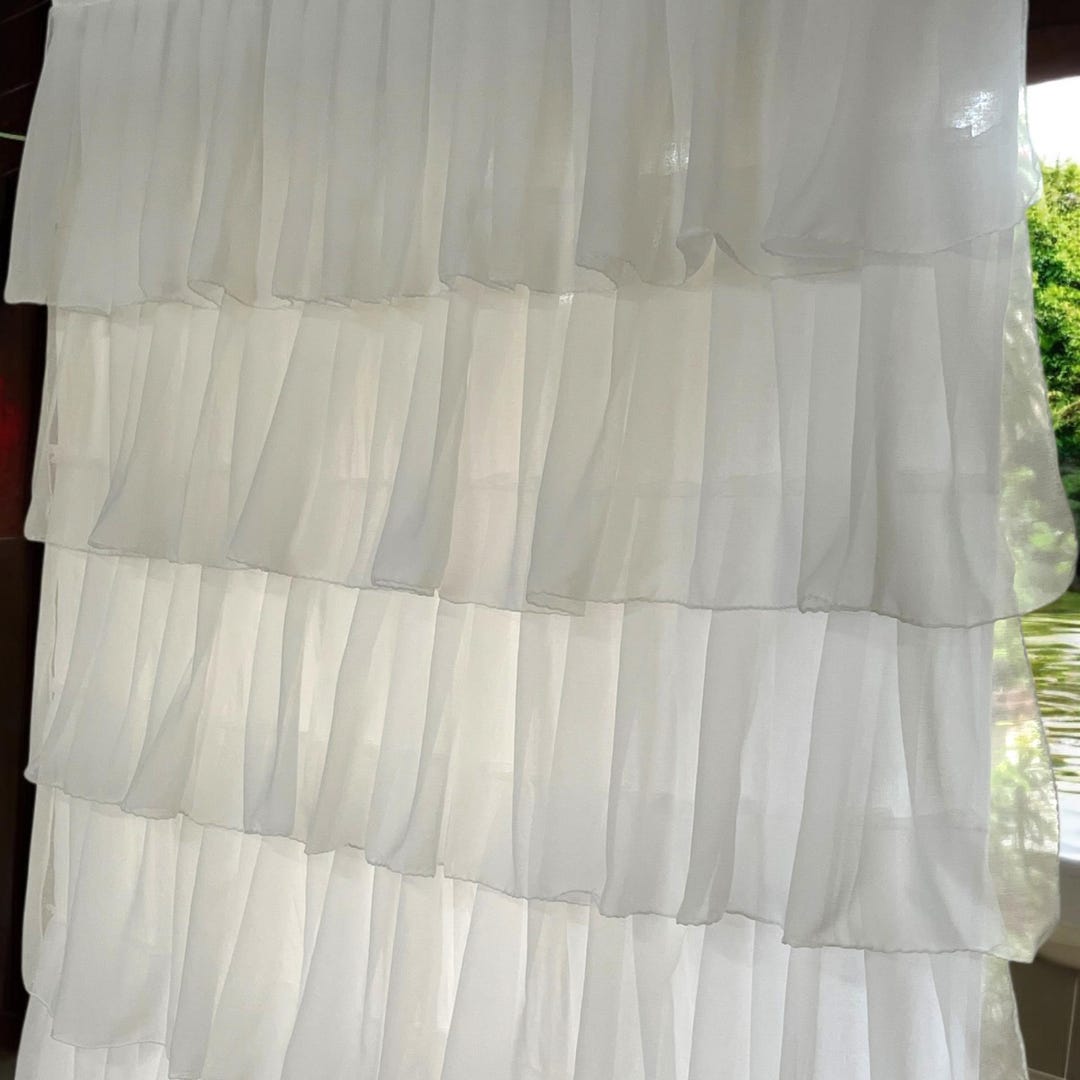 Crystal White Semi Sheer Ruffle Curtains Shabby Chic Breezy Window ...