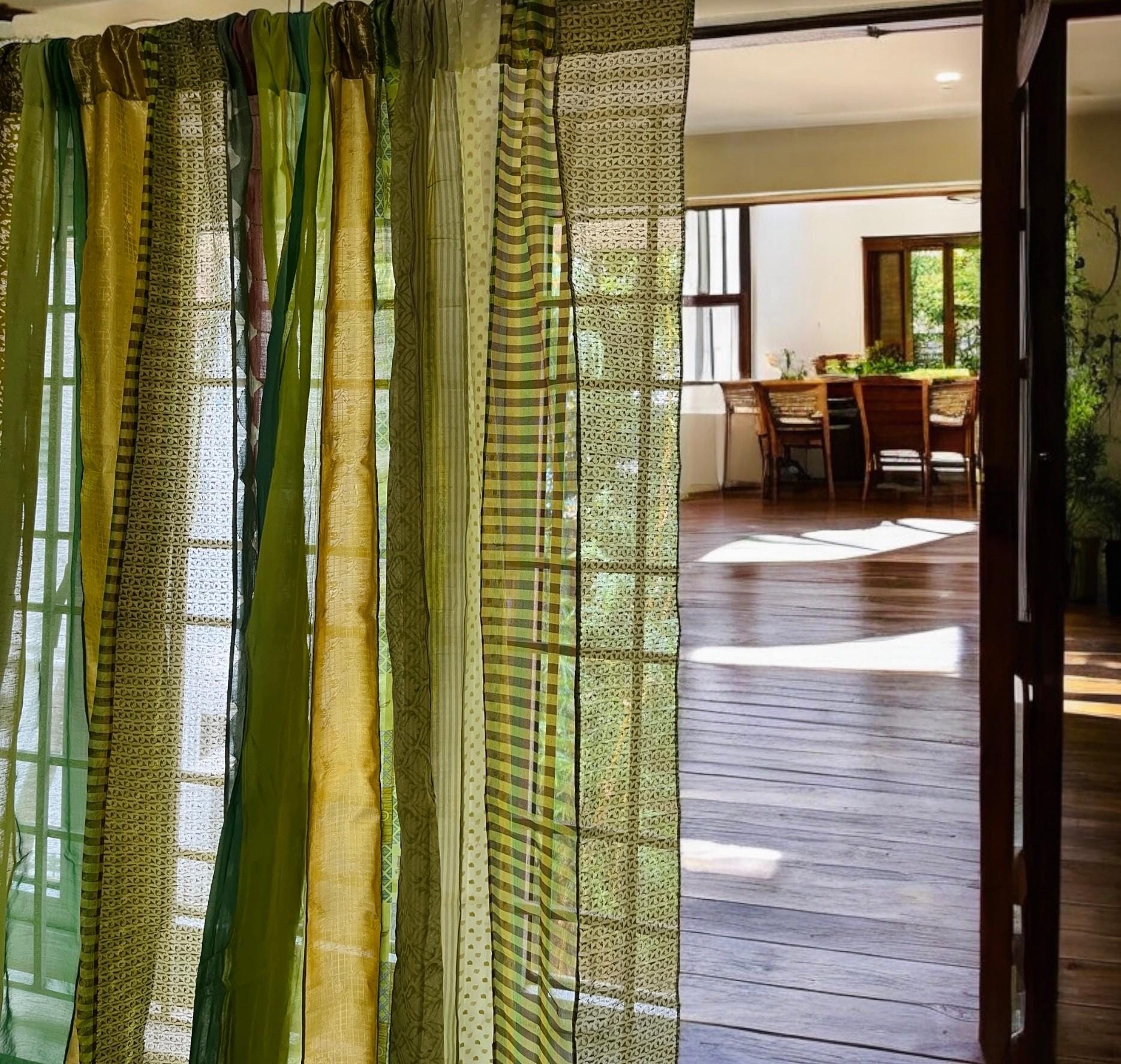 Green Boho Saree Curtains Upcycled Handmade Saree Curtains With Saree ...