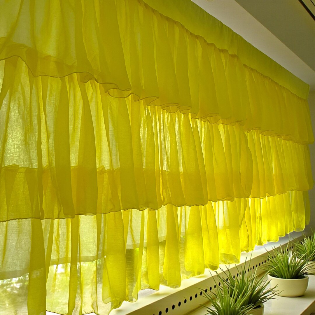 Sunny Bloom Semi Sheer Ruffle Curtains Shabby Chic Breezy Window Panels ...