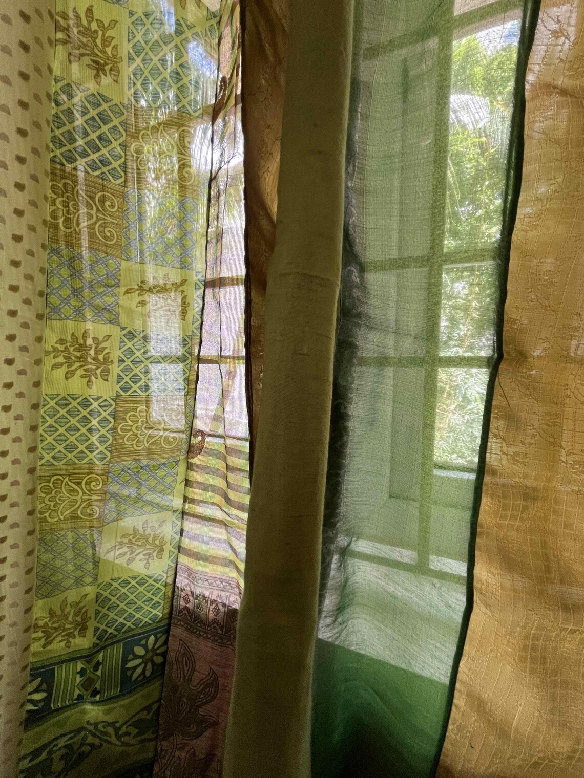 Green Boho Saree Curtains Upcycled Handmade Saree Curtains With Saree ...