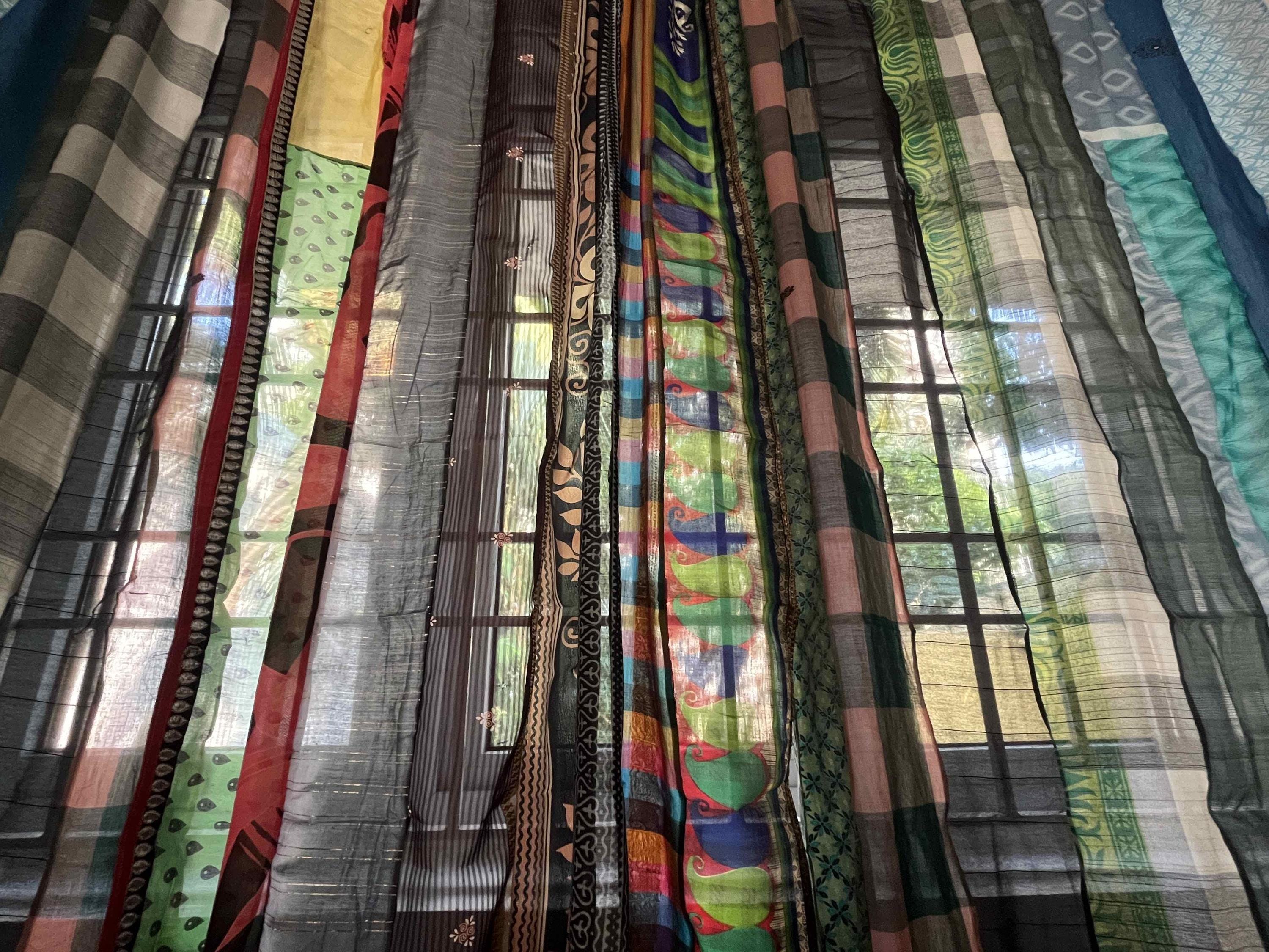 Multicolored Saree Curtains Upcycled Handmade Saree Curtains With Saree ...