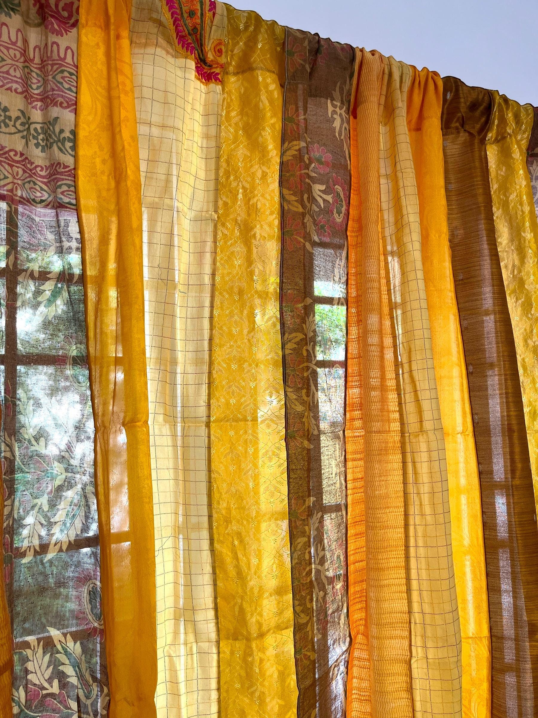 Yellow Boho Saree Curtains Upcycled Handmade Saree Curtains With Saree ...