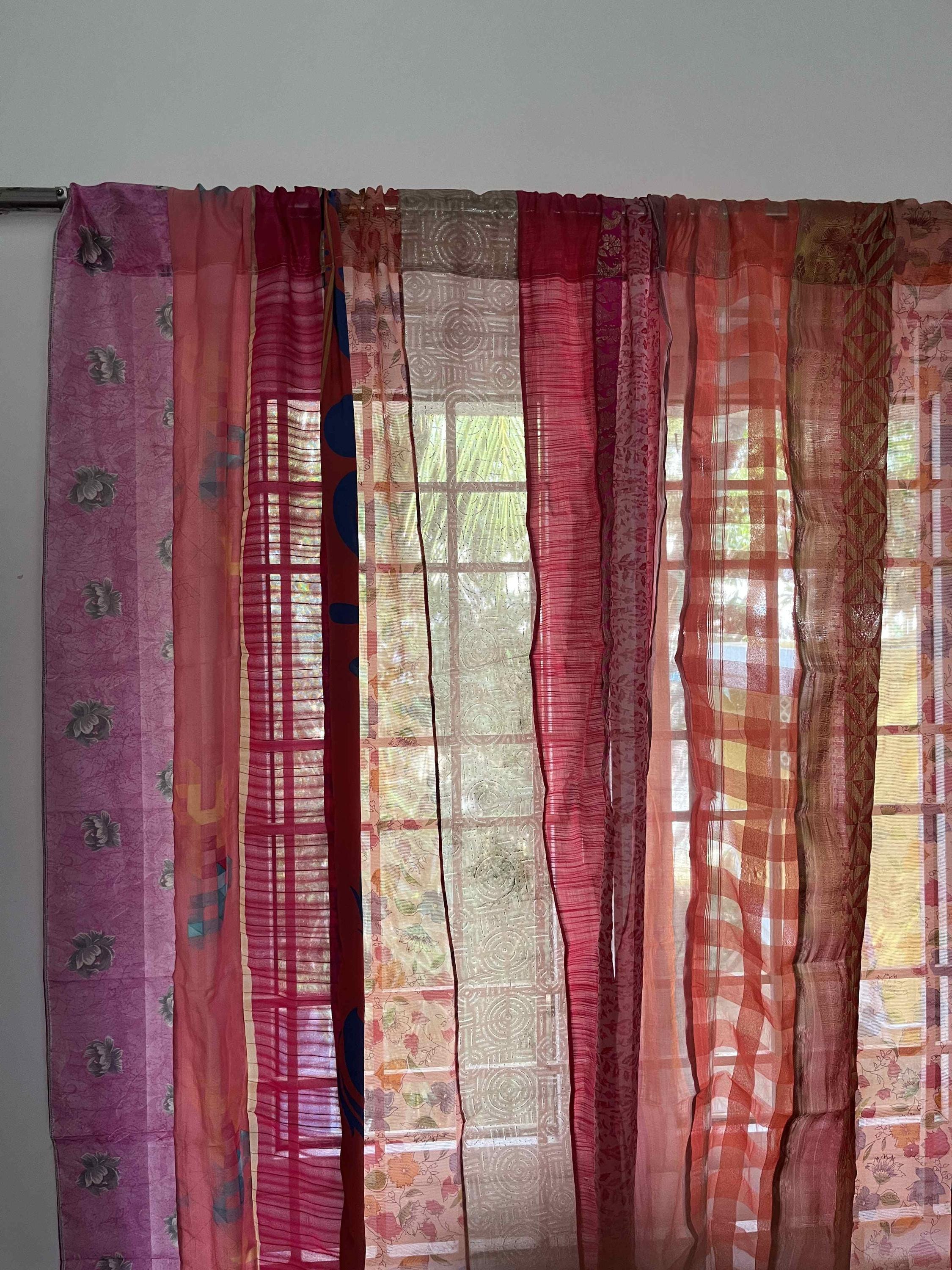 Pink Boho Saree Curtains Upcycled Handmade Saree Curtains With Saree ...