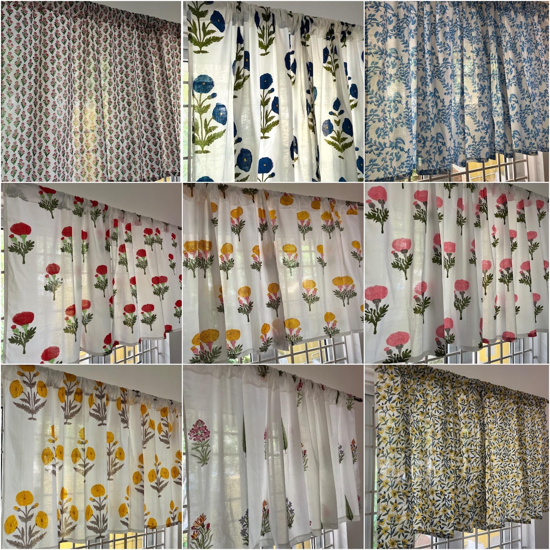 Handmade Cotton Block Print Valance on White Floral Elegant Window ...