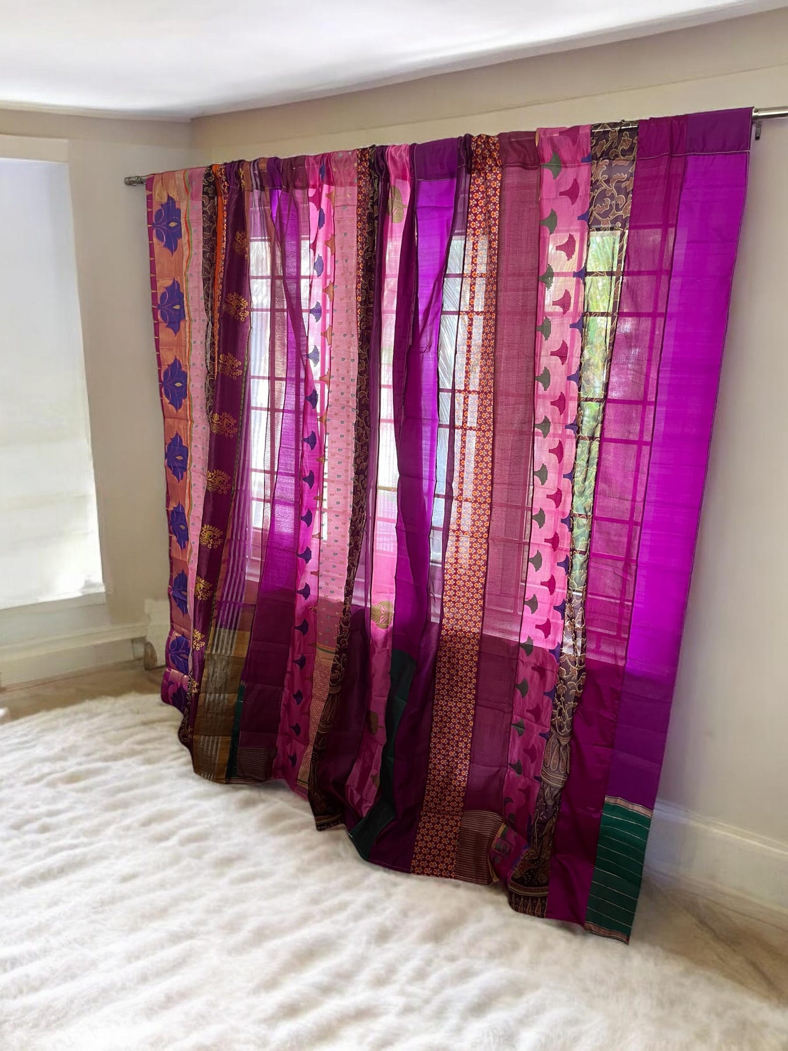 Boho Saree Curtains Upcycled Handmade Saree Curtain With Saree Strips ...