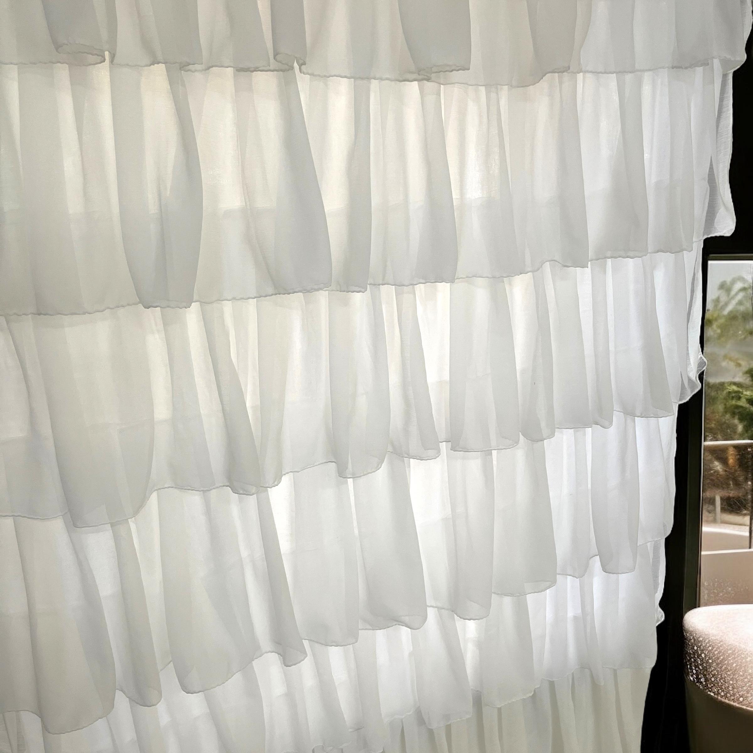 Crystal White Semi Sheer Ruffle Curtains Shabby Chic Breezy Window ...
