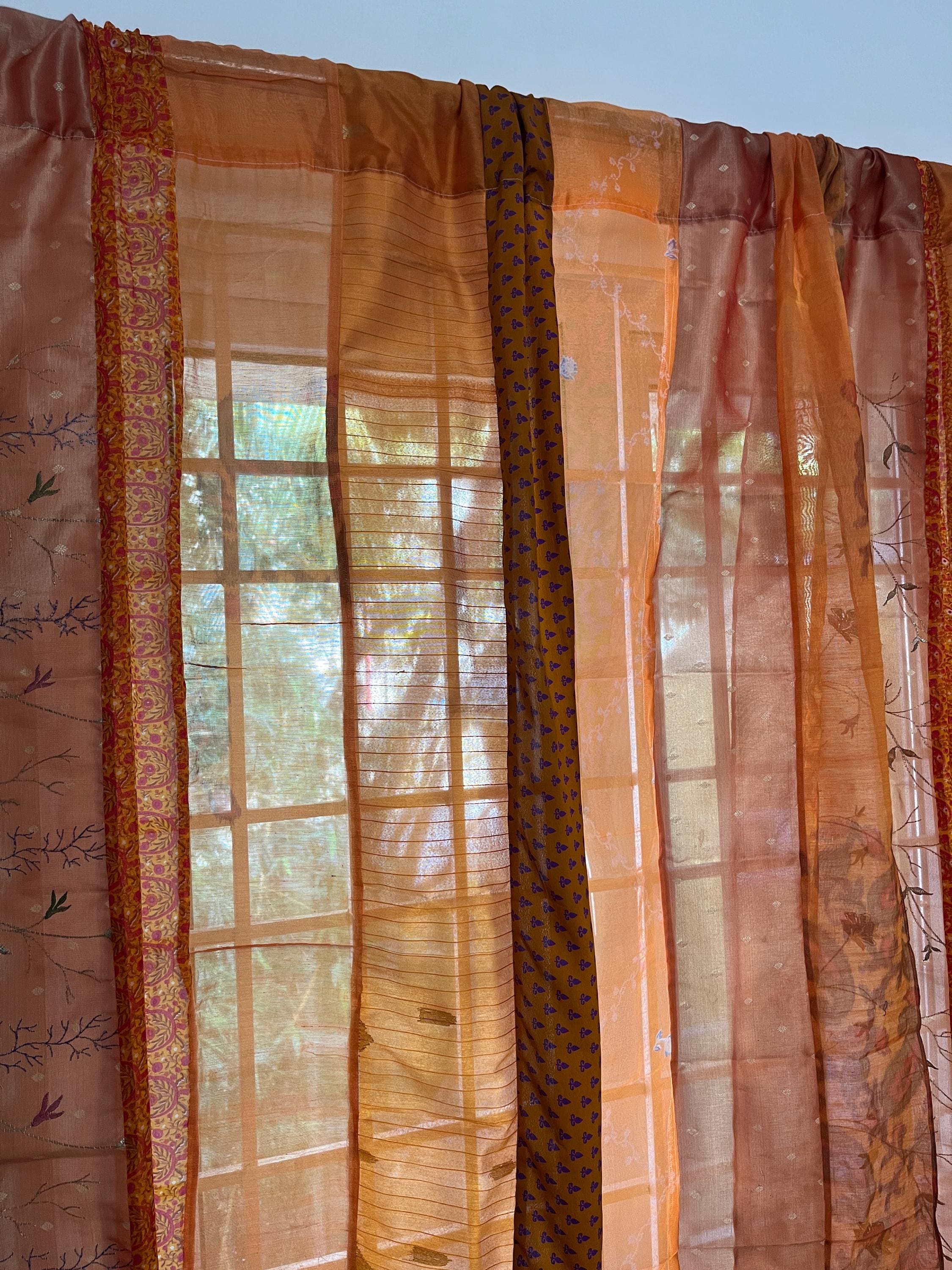 Orange Saree Curtains Upcycled Handmade Saree Curtains With Saree ...