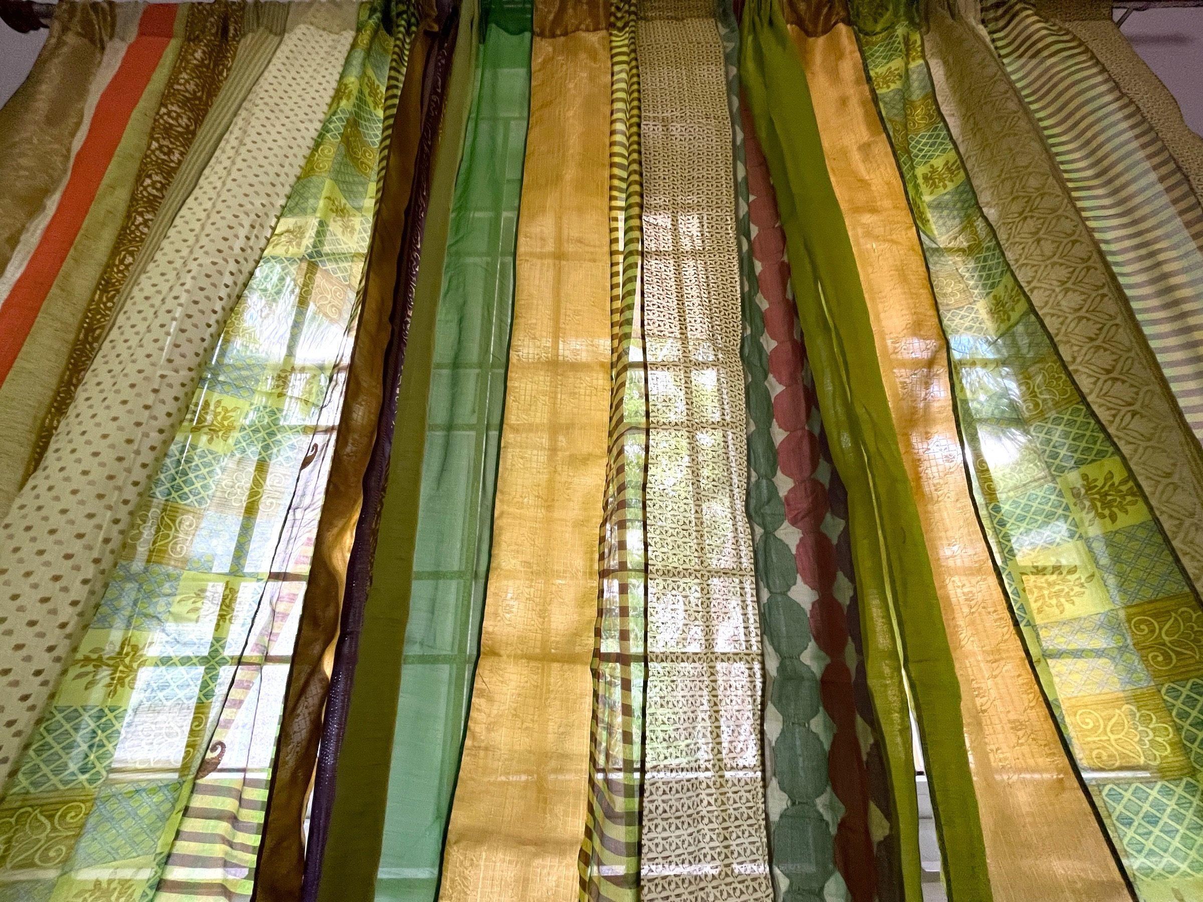 Green Boho Saree Curtains Upcycled Handmade Saree Curtains With Saree ...
