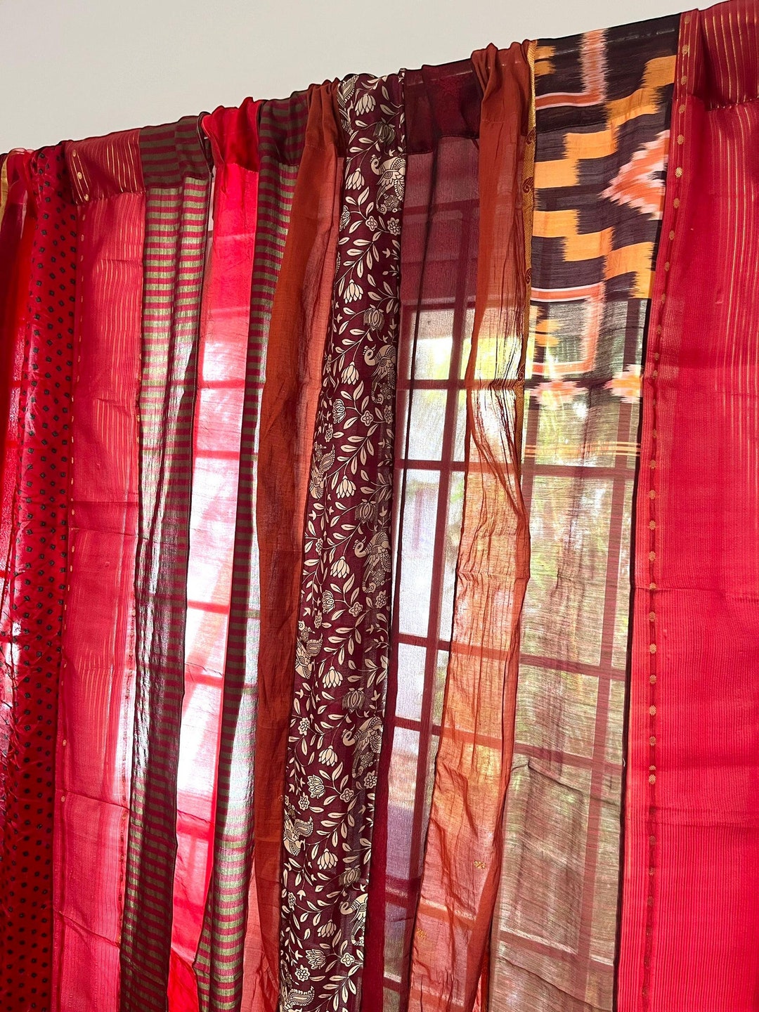 Red Boho Saree Curtains Upcycled Handmade Saree Curtains With Saree ...