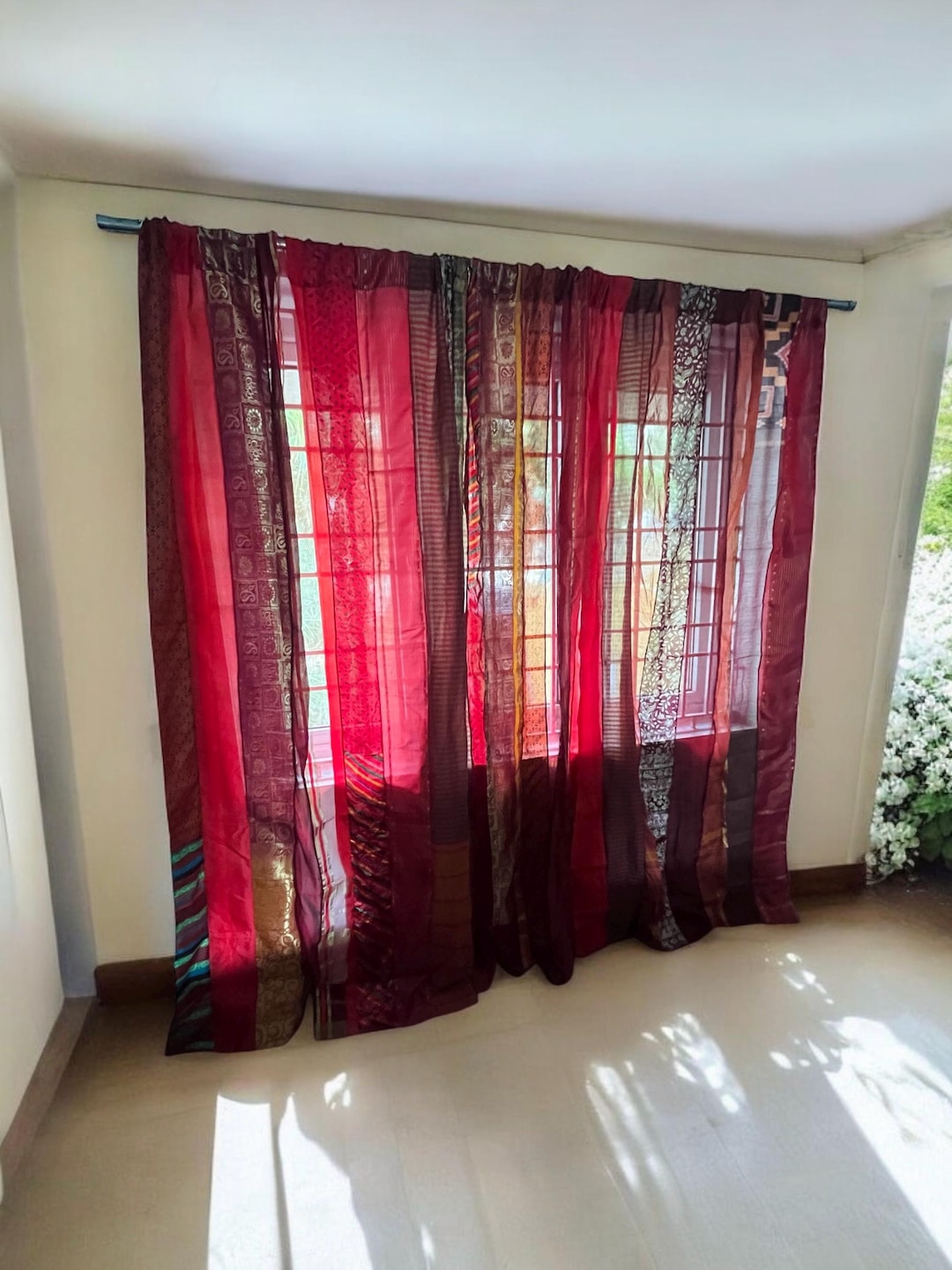 Red Boho Saree Curtains Upcycled Handmade Saree Curtains With Saree ...